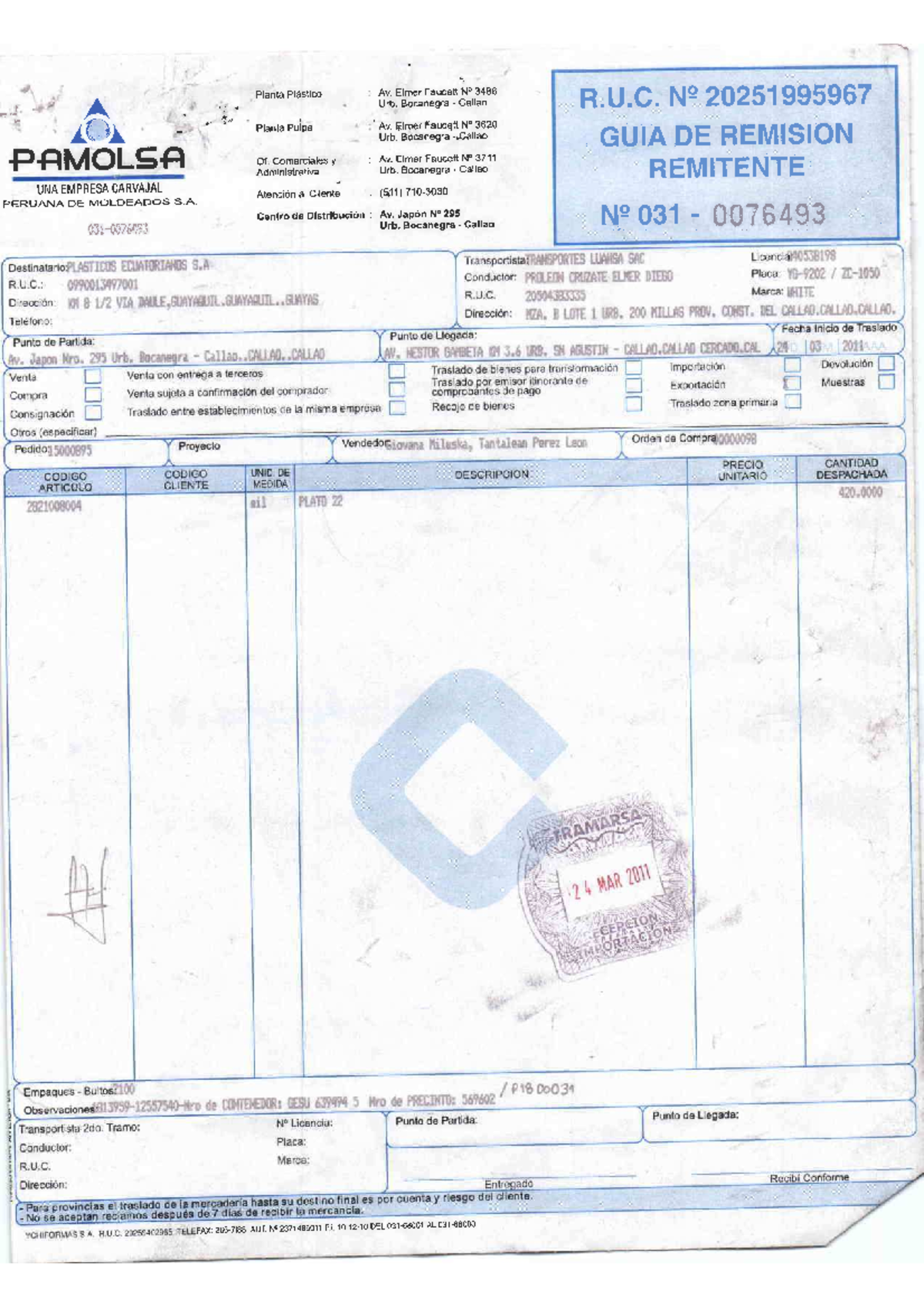 1 Guia de remision, booking, Lista de empaque Aduanas - Studocu