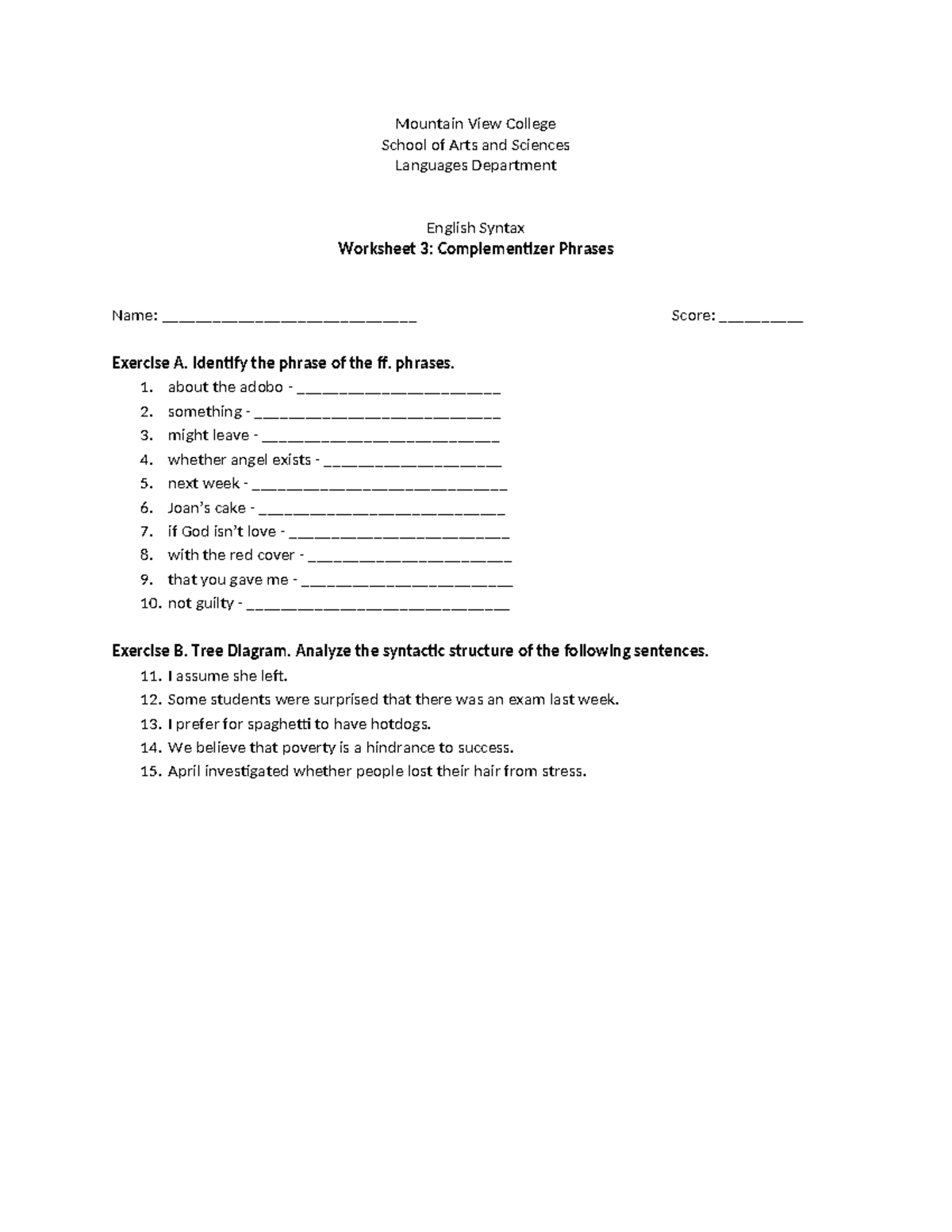 Worksheet CP syntax - Mountain View College School of Arts and Sciences ...