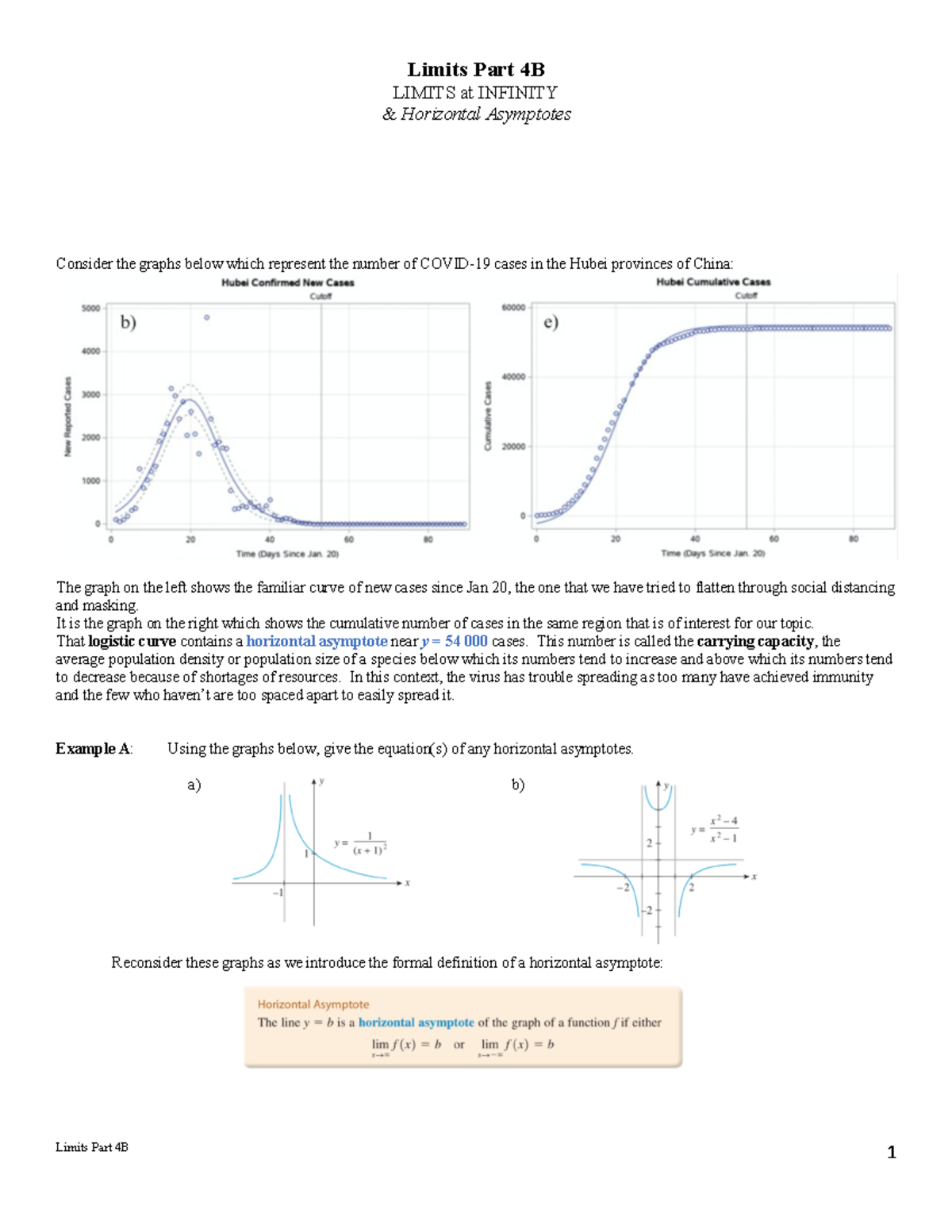 4B Limits at Infinity - calculus 1 - Limits Part 4B 1 Limits Part 4B ...