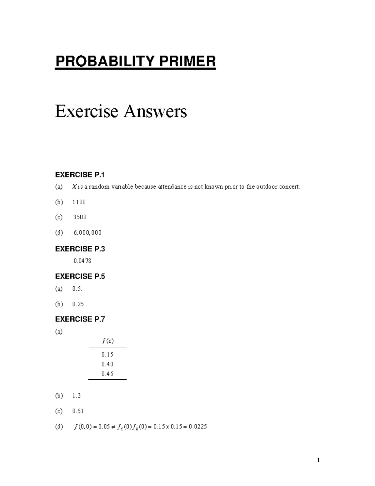 Econom 1 - Practice answer for econometric - 1 PROBABILITY PRIMER ...