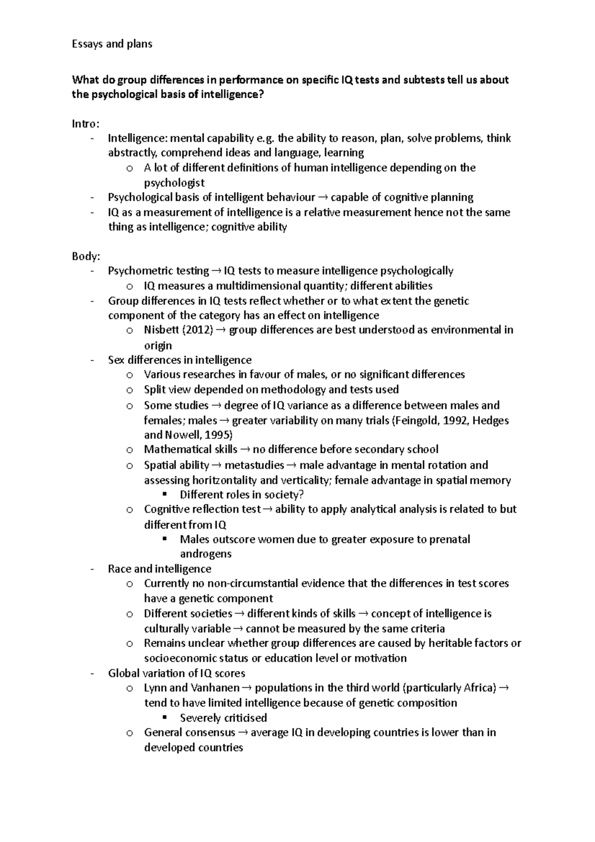 Essay plan - Grade: 2:1 - Essays and plans What do group differences in ...
