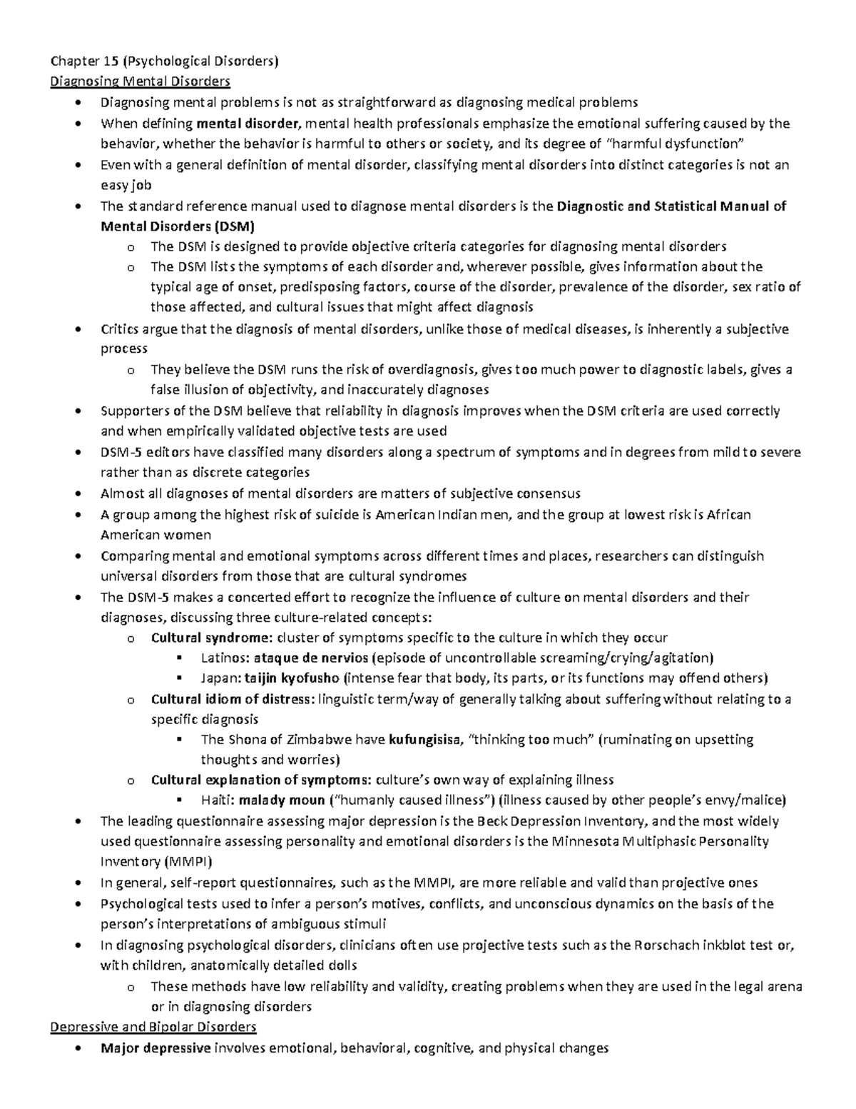 Gen Psych Notes Ch 15 - Notes on Psychological Disorders - Chapter 15 ...