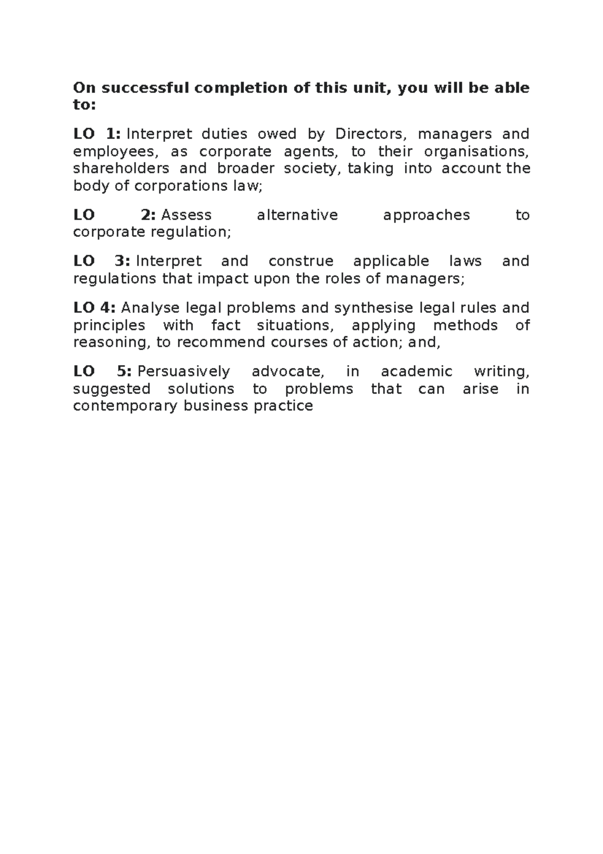On successful completion of this unit - Studocu