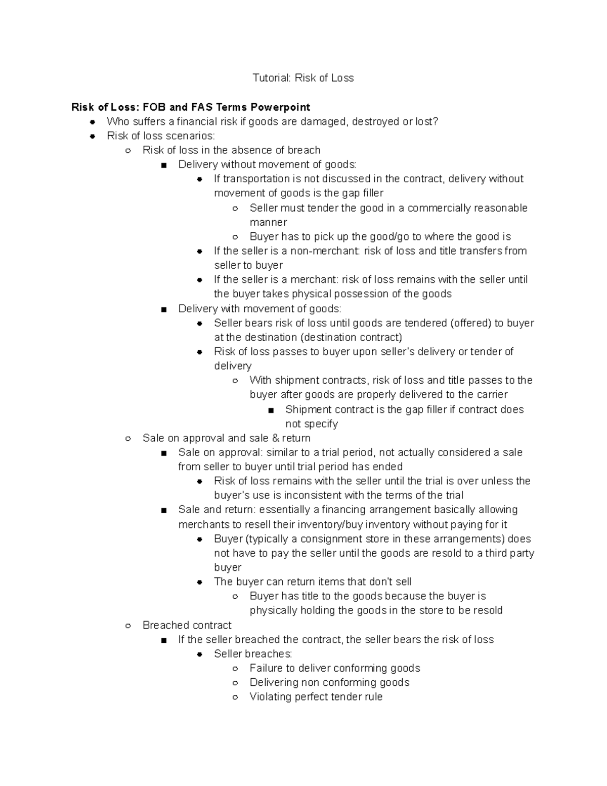 Tutorial Risk of Loss - Tutorial: Risk of Loss Risk of Loss: FOB and ...