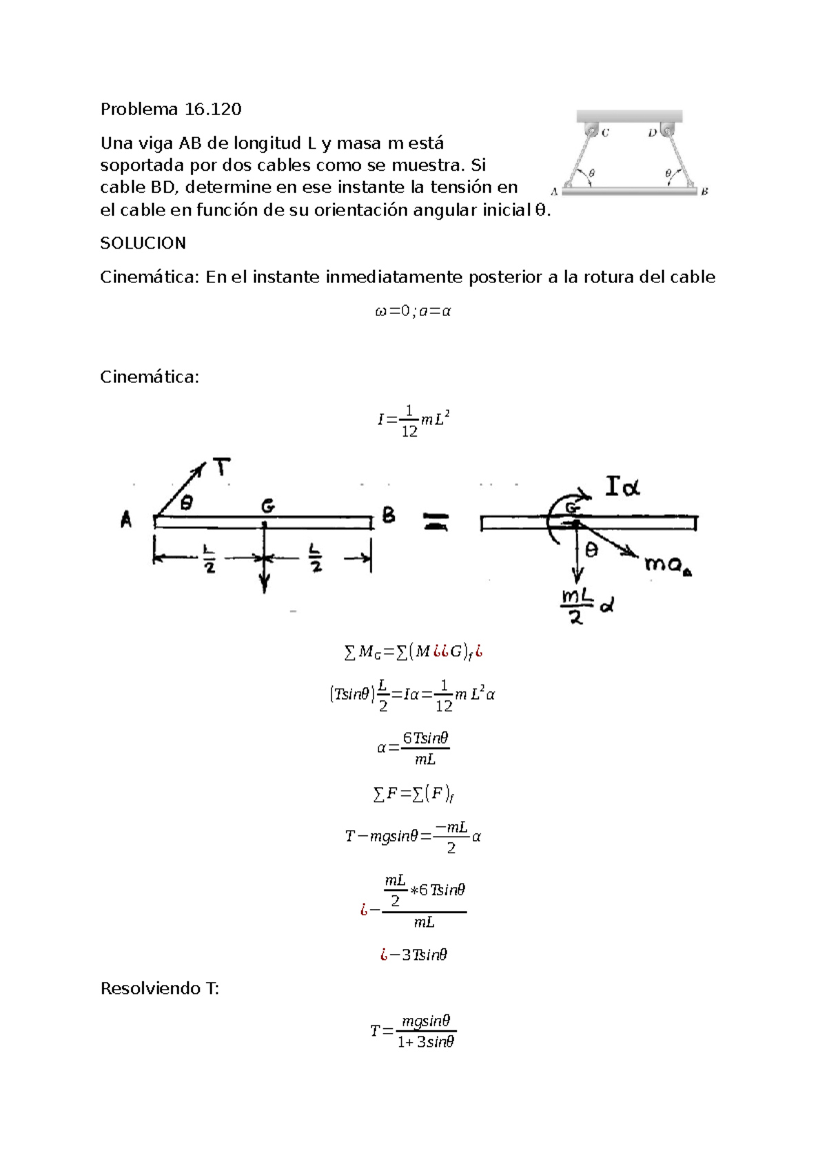 Ejercicios fisica - Problema 16. Una viga AB de longitud L y masa m ...
