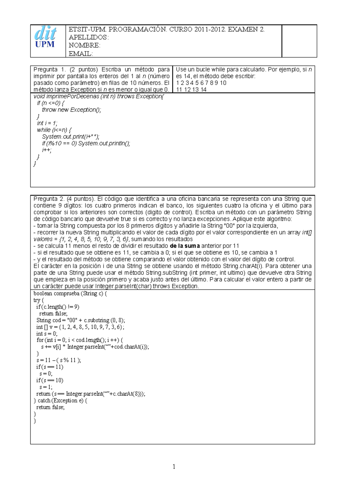 Examen 3 Junio 2015, preguntas y respuestas - 1 ETSIT-UPM. PROGRAMACIÓN ...