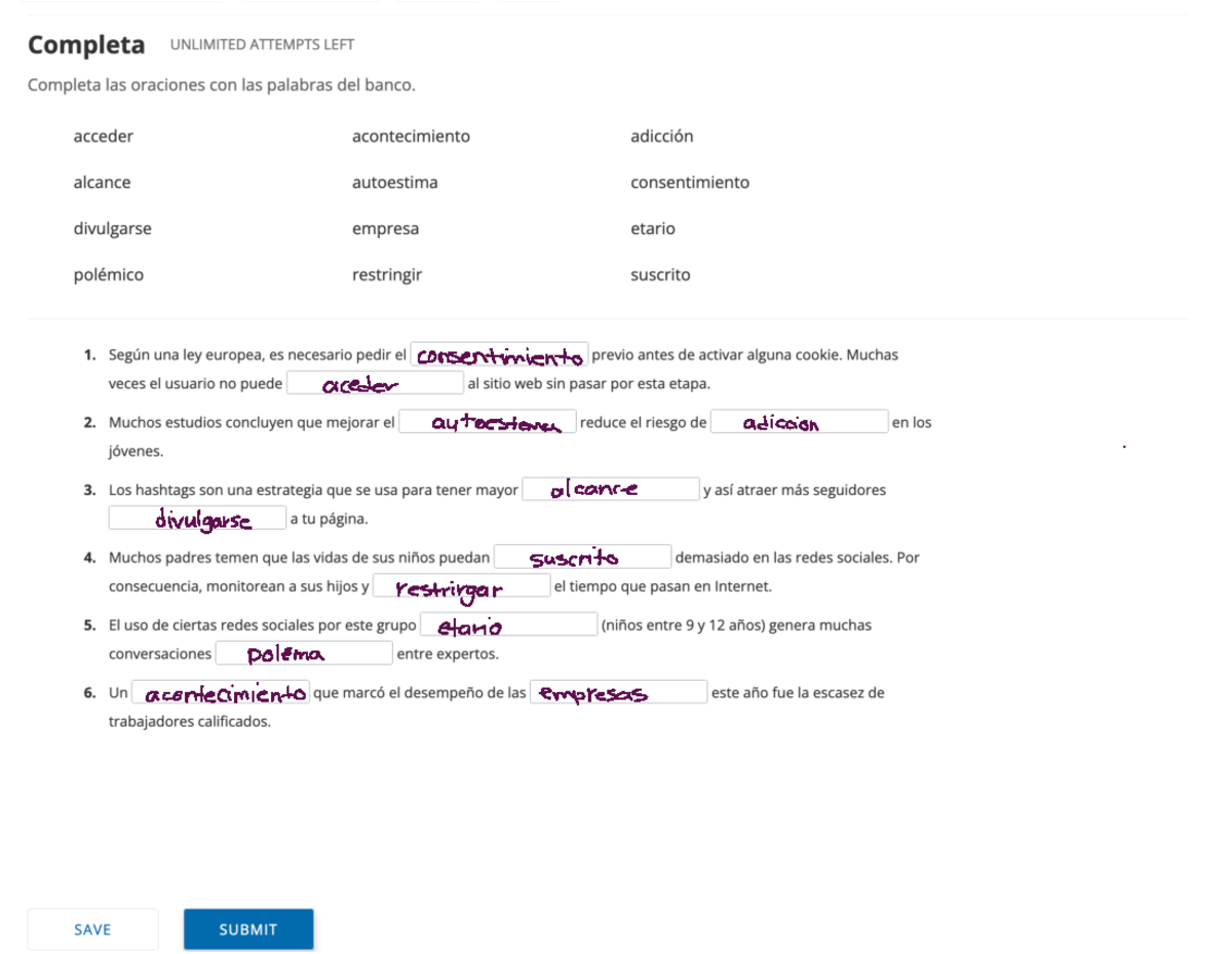 Completa Practica de vocabulario tematico - Studocu