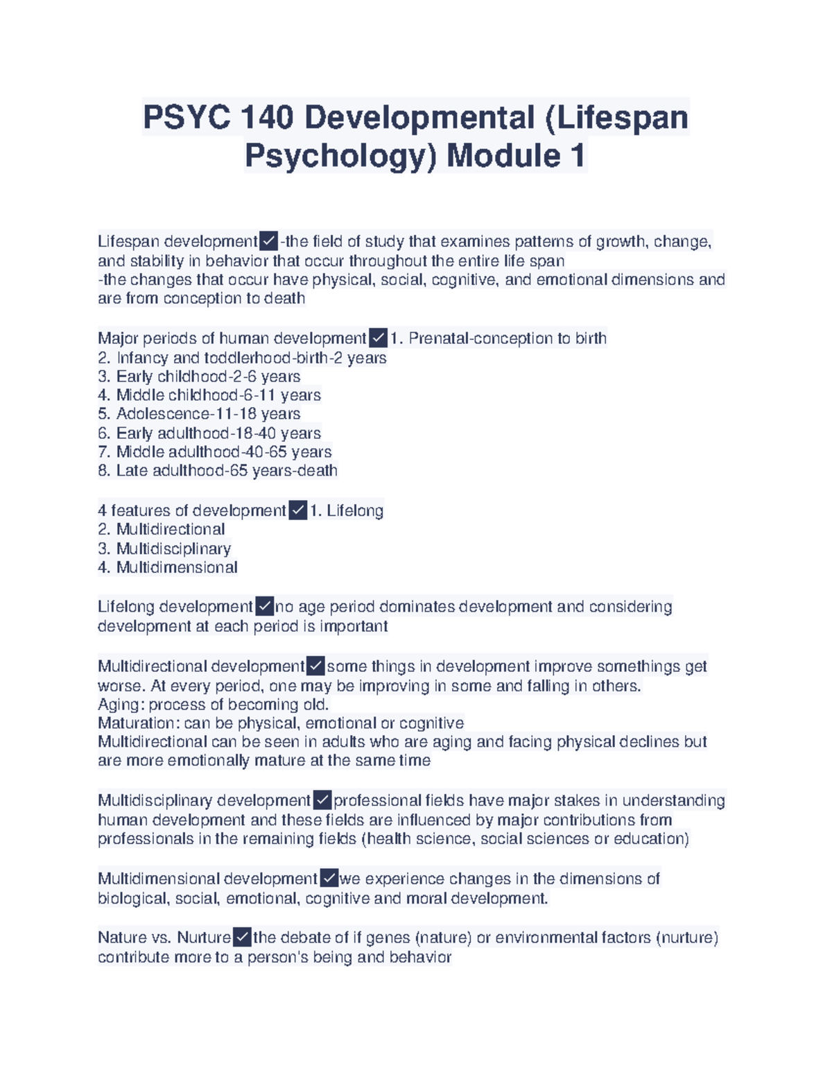 PSYC 140 Developmental - PSYC 140 Developmental (Lifespan Psychology) Module 1 Lifespan - Studocu