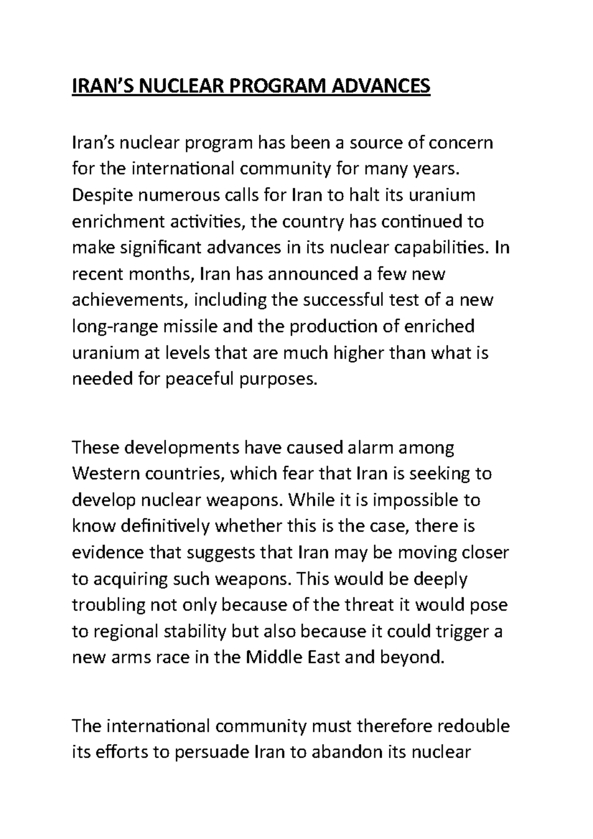 IRAN - About IRAN's Nuclear Weapons - IRAN’S NUCLEAR PROGRAM ADVANCES ...