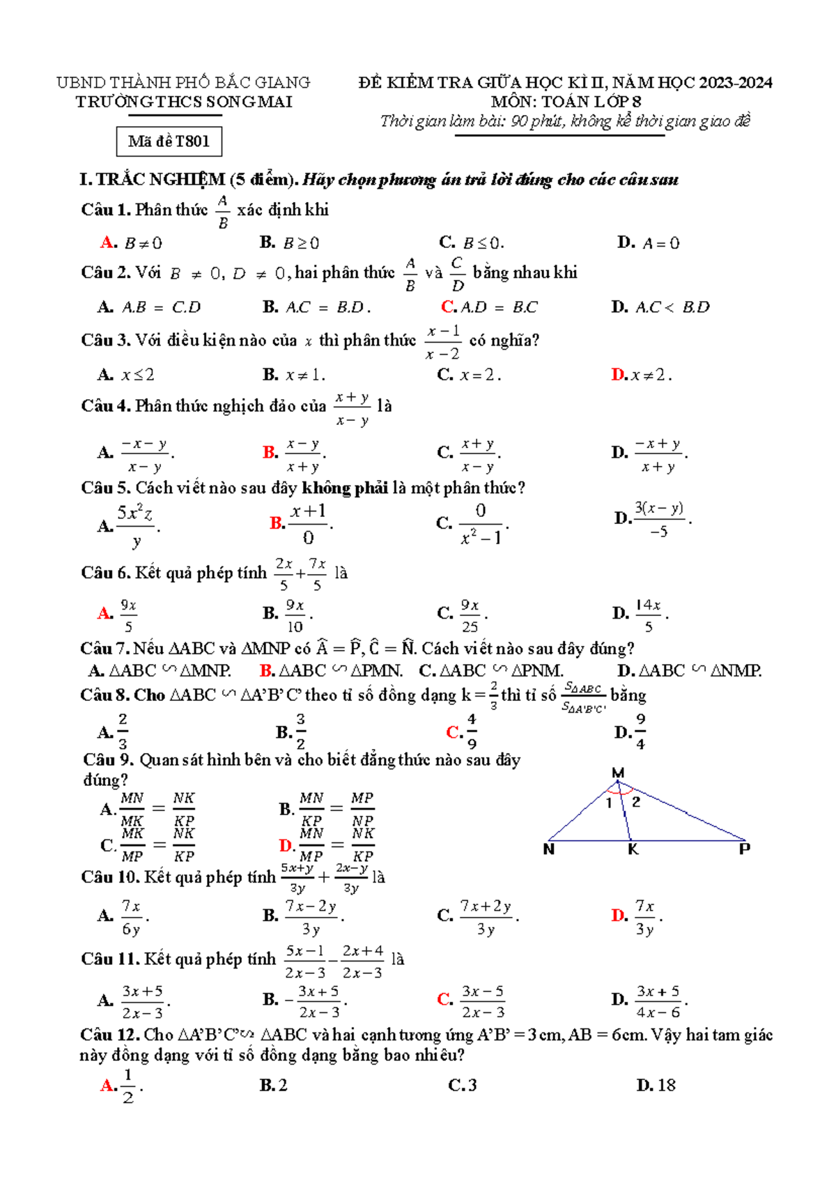 De giua hoc ki 2 toan 8 nam 2023 2024 truong thcs song mai bac giang - UBND THÀNH PHỐ BẮC GIANG ...