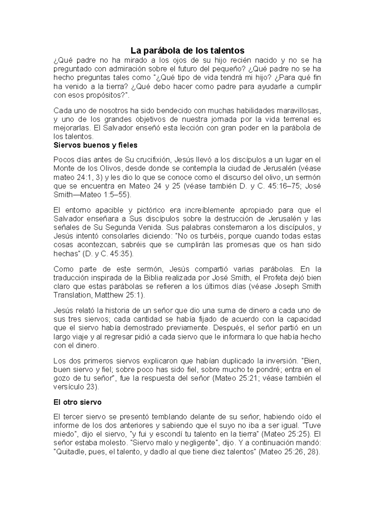 La parábola de los talentos - La parábola de los talentos ¿Qué padre no ...