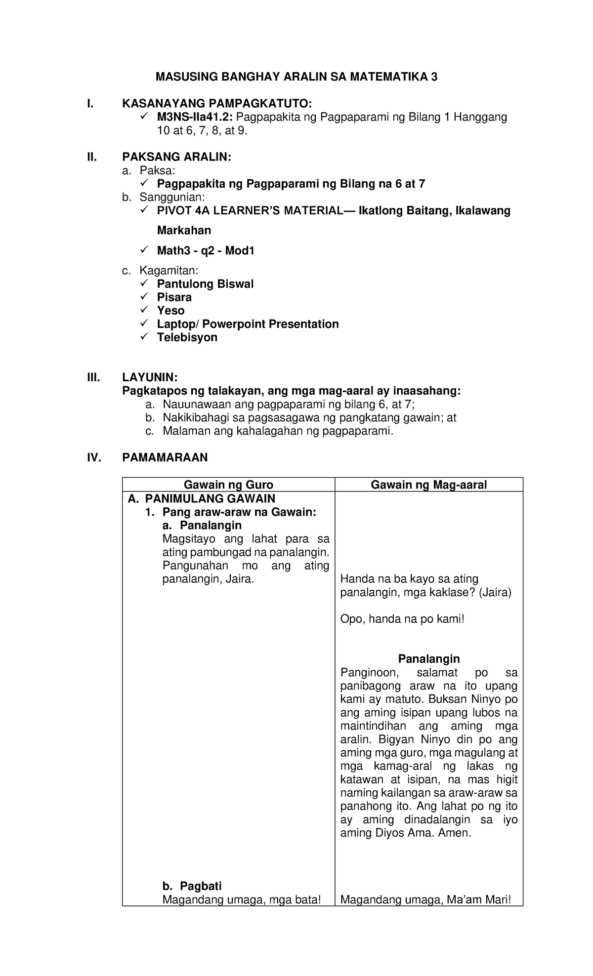 LP-Local - lesson plan in math - MASUSING BANGHAY ARALIN SA MATEMATIKA ...