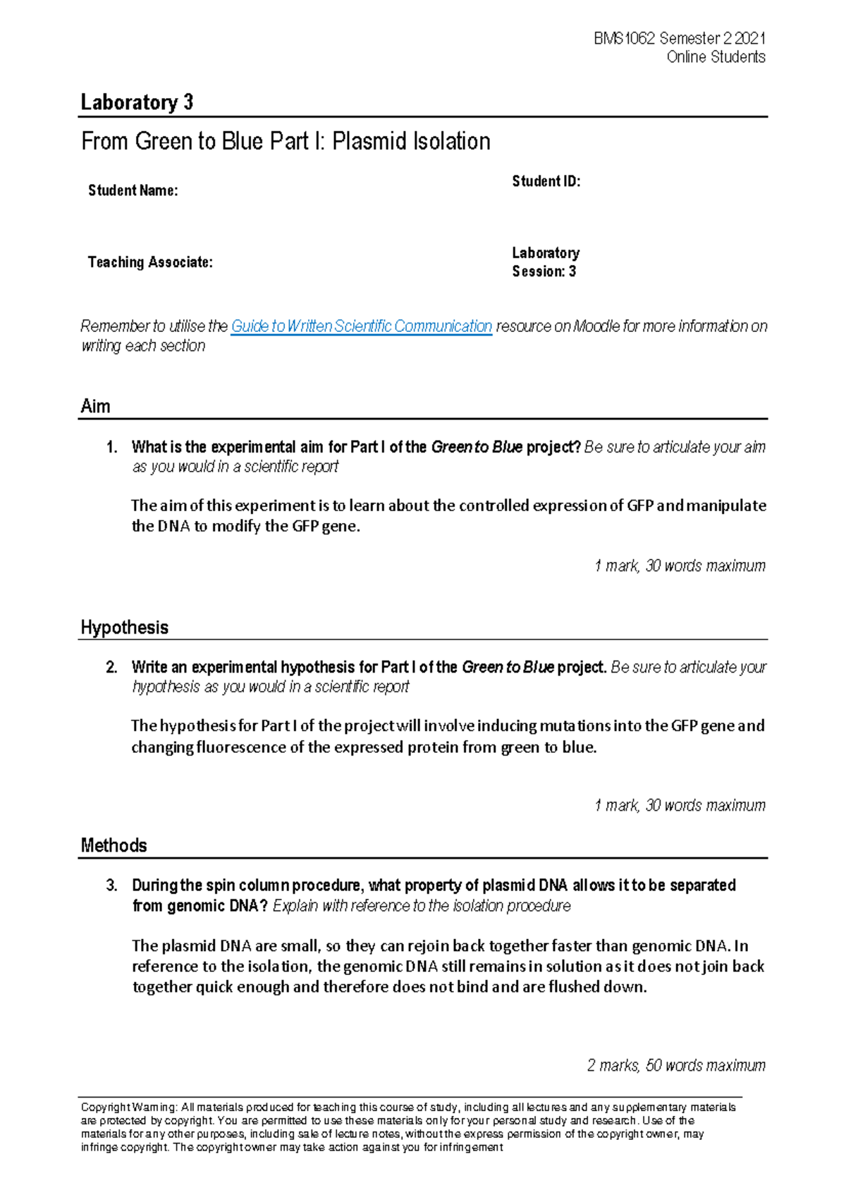 Lab 3 Post-Laboratory Worksheet BMS1062 Student Version 2 - BMS1062 ...