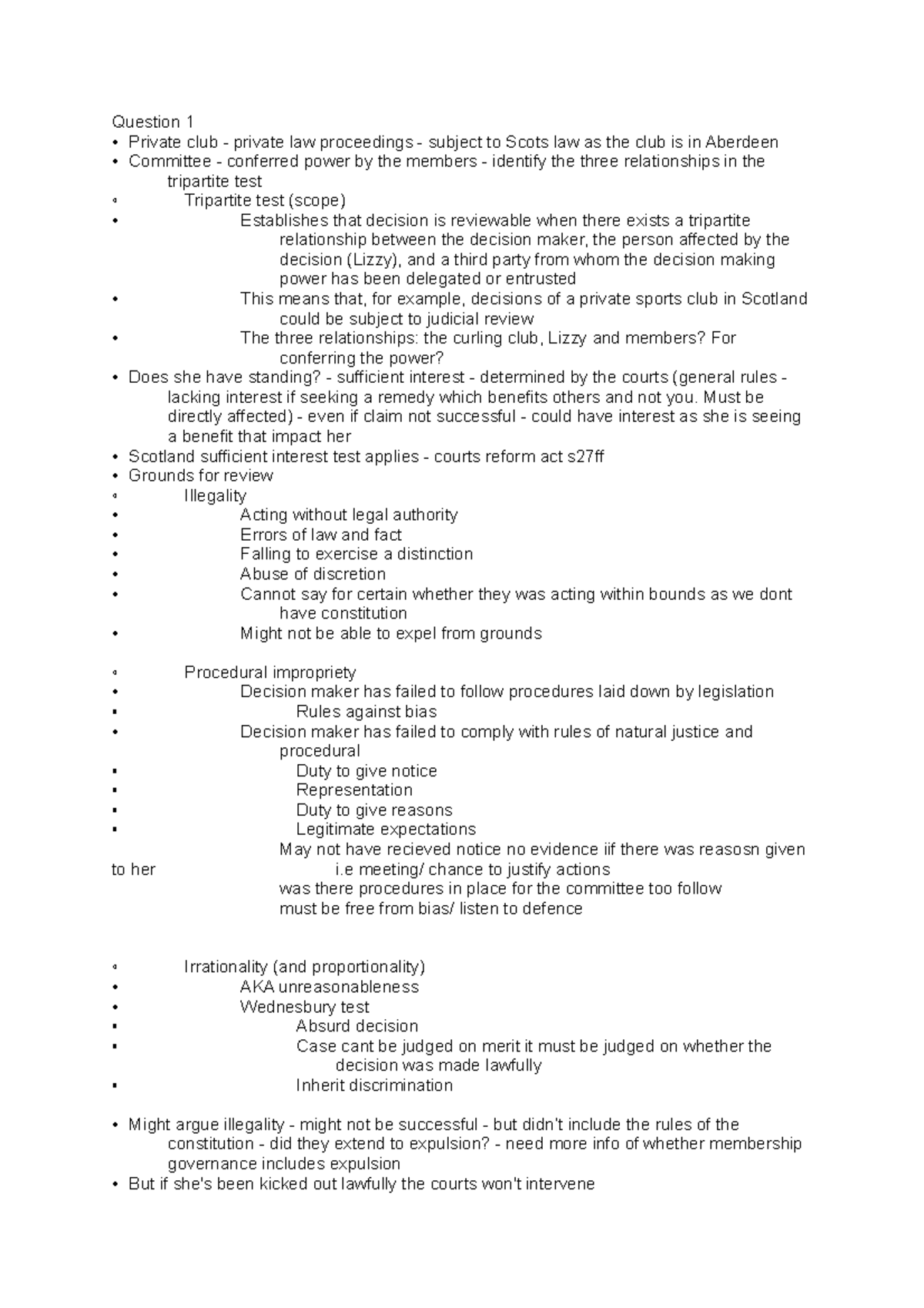 Admin Tutorial 1 - Question 1 Private club - private law proceedings ...