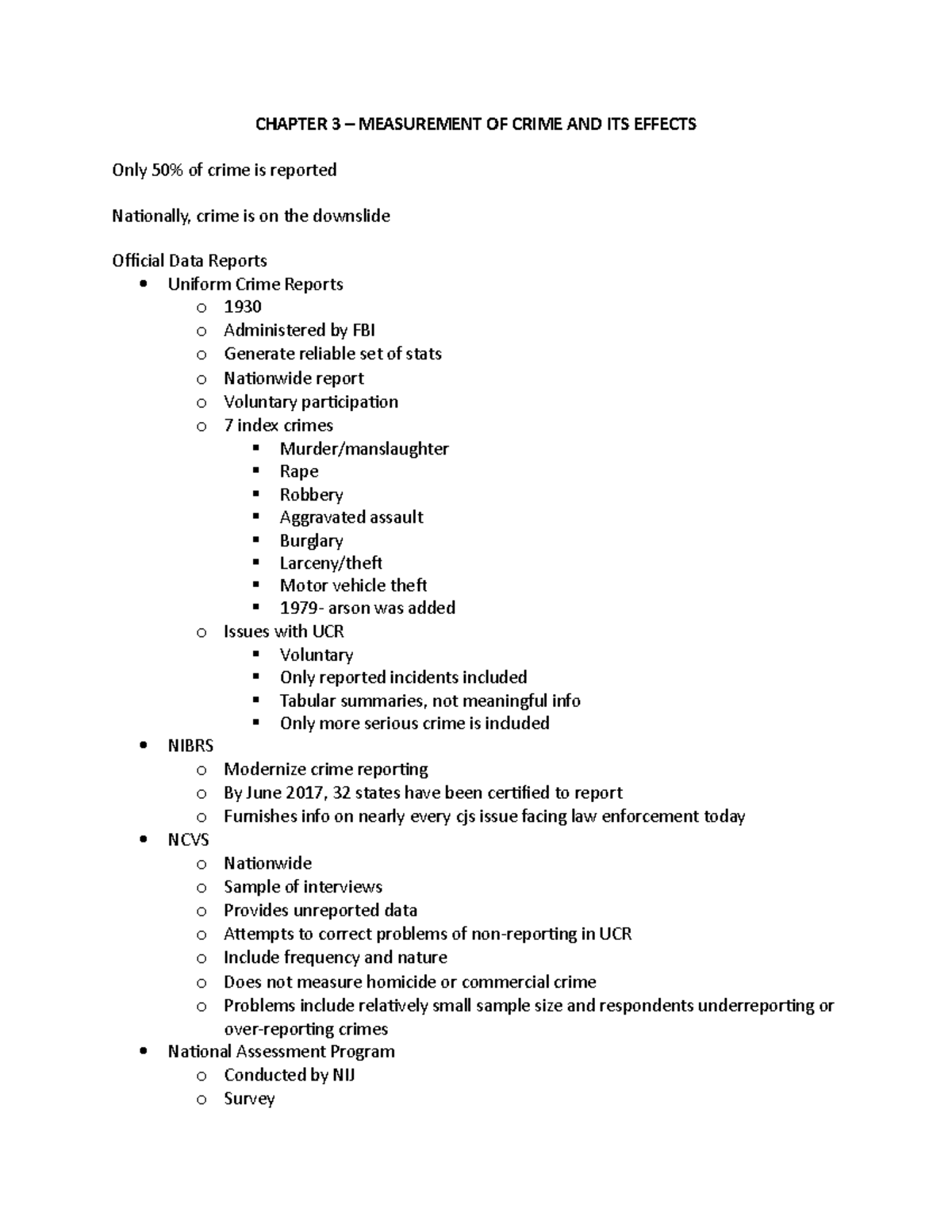 Chapter 3 - Lecture notes 3 - CHAPTER 3 – MEASUREMENT OF CRIME AND ITS ...