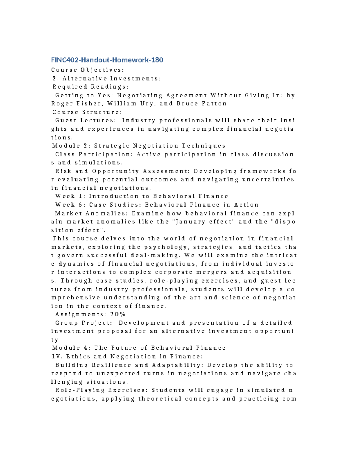 FINC402 Handout Homework 180 - FINC402-Handout-Homework- C o u r s e O ...