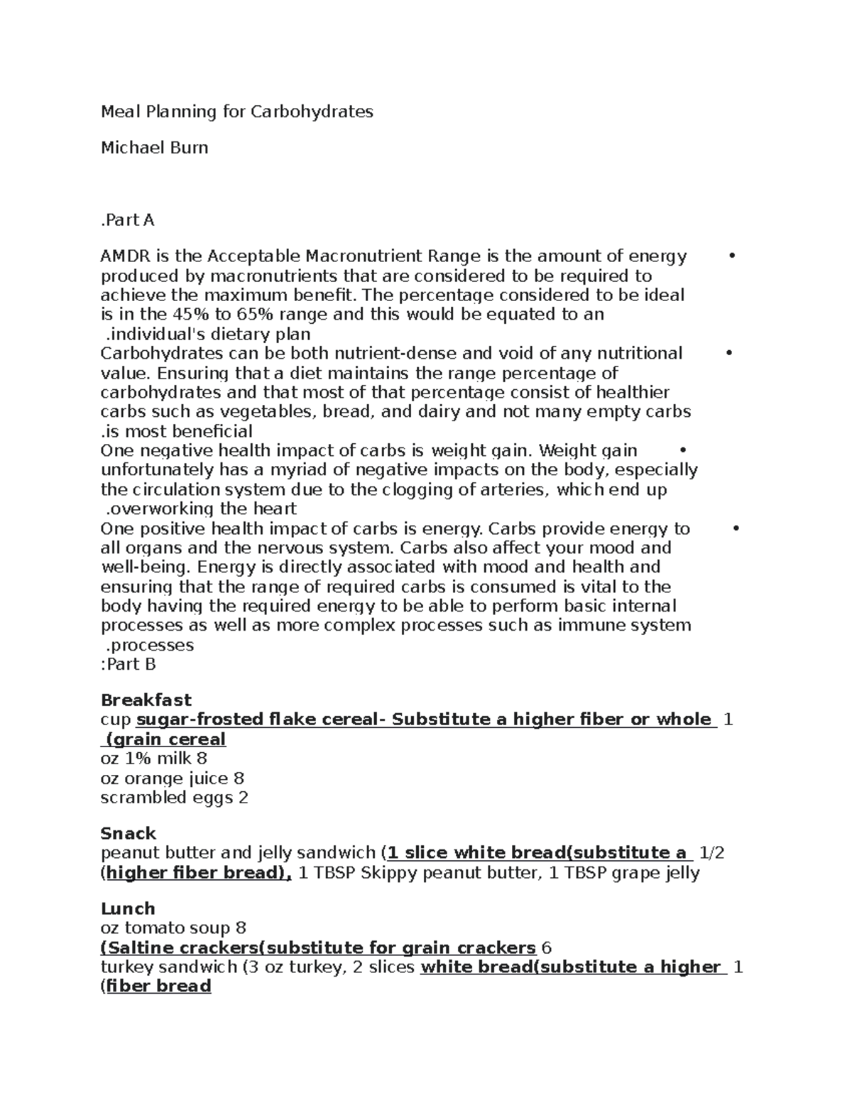Meal Planning for Carbs - Meal Planning for Carbohydrates Michael Burn ...