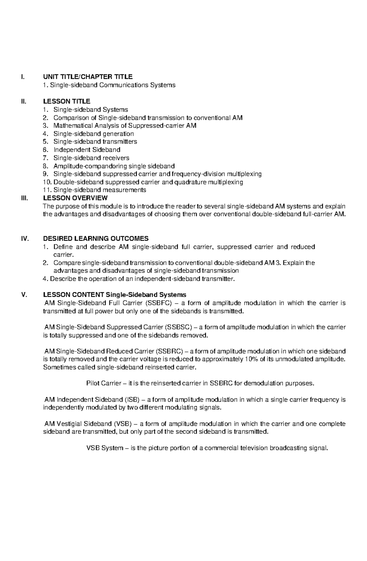 Principles of Communication - Lesson 5 - I. UNIT TITLE/CHAPTER TITLE ...