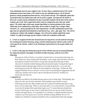 C909 - Task 1 Revision - Your submission must be your original work. No more than a combined ...