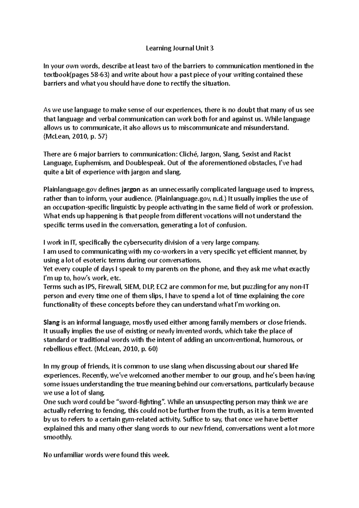 Learning Journal Unit 3 - As we use language to make sense of our ...