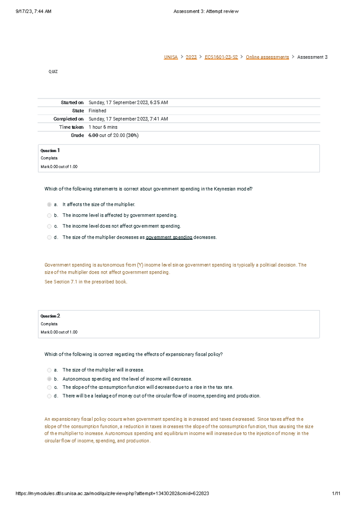 Assessment 3 Attempt review - UNISA 2023 ECS1601-23-S2 Online ...