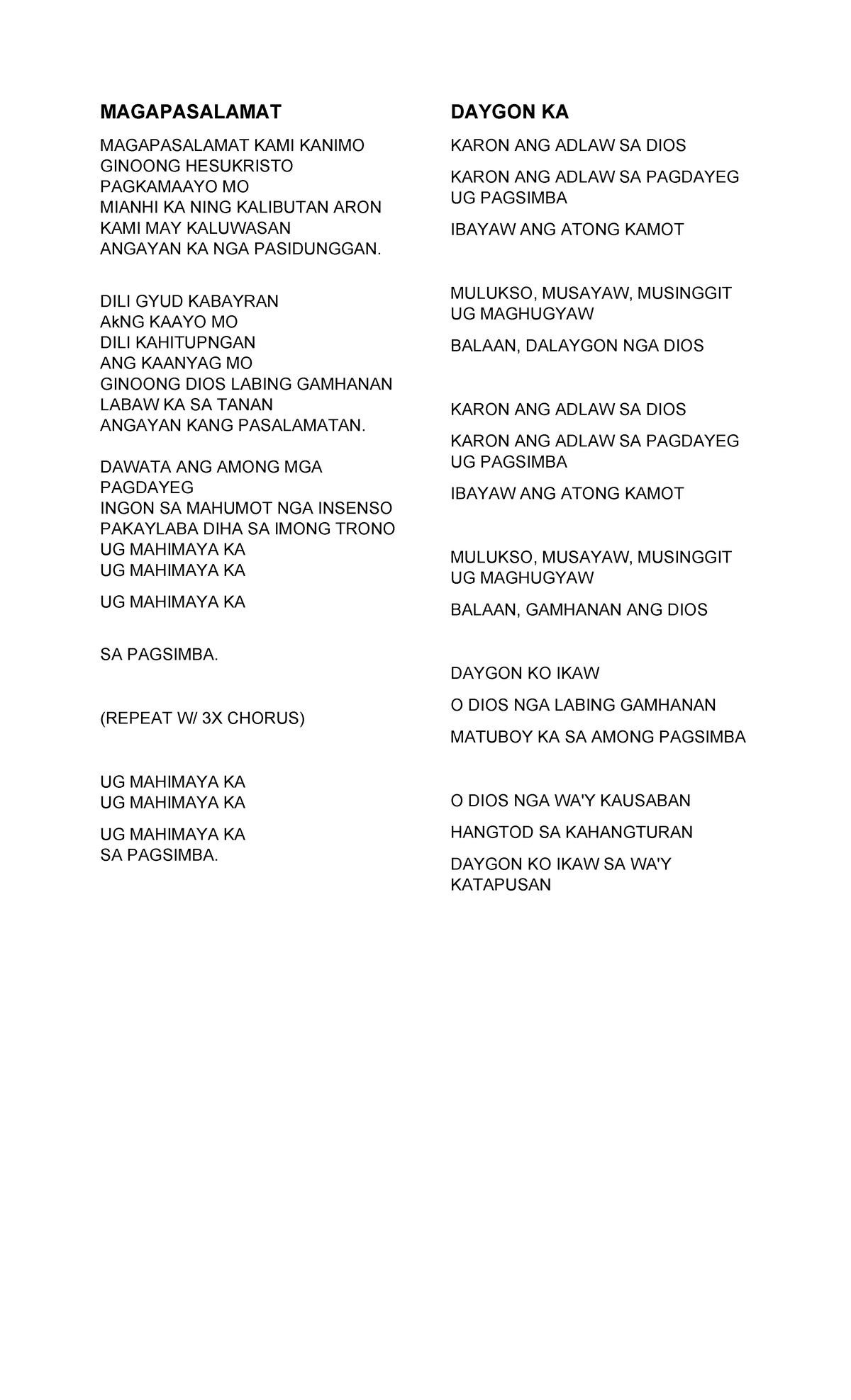 Magapasalamat - NOTES - MAGAPASALAMAT MAGAPASALAMAT KAMI KANIMO GINOONG ...