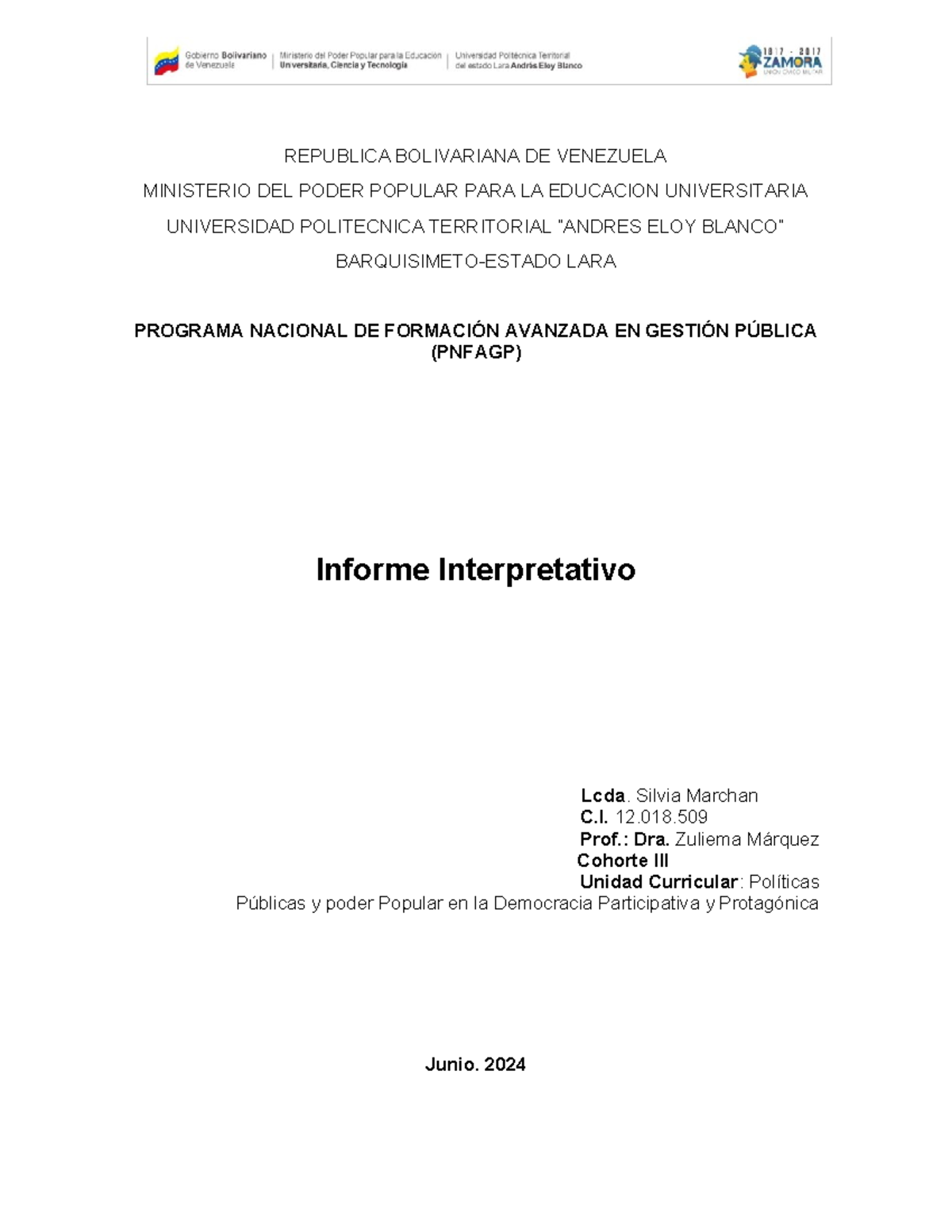 Silvia Informe Interpretativo GP - REPUBLICA BOLIVARIANA DE VENEZUELA ...