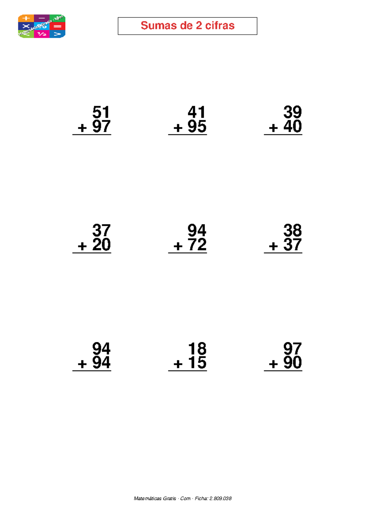 Sumas de 2 cifras - fffffff - MATH 3592H - Sumas de 2 cifras ____+ 97 ...
