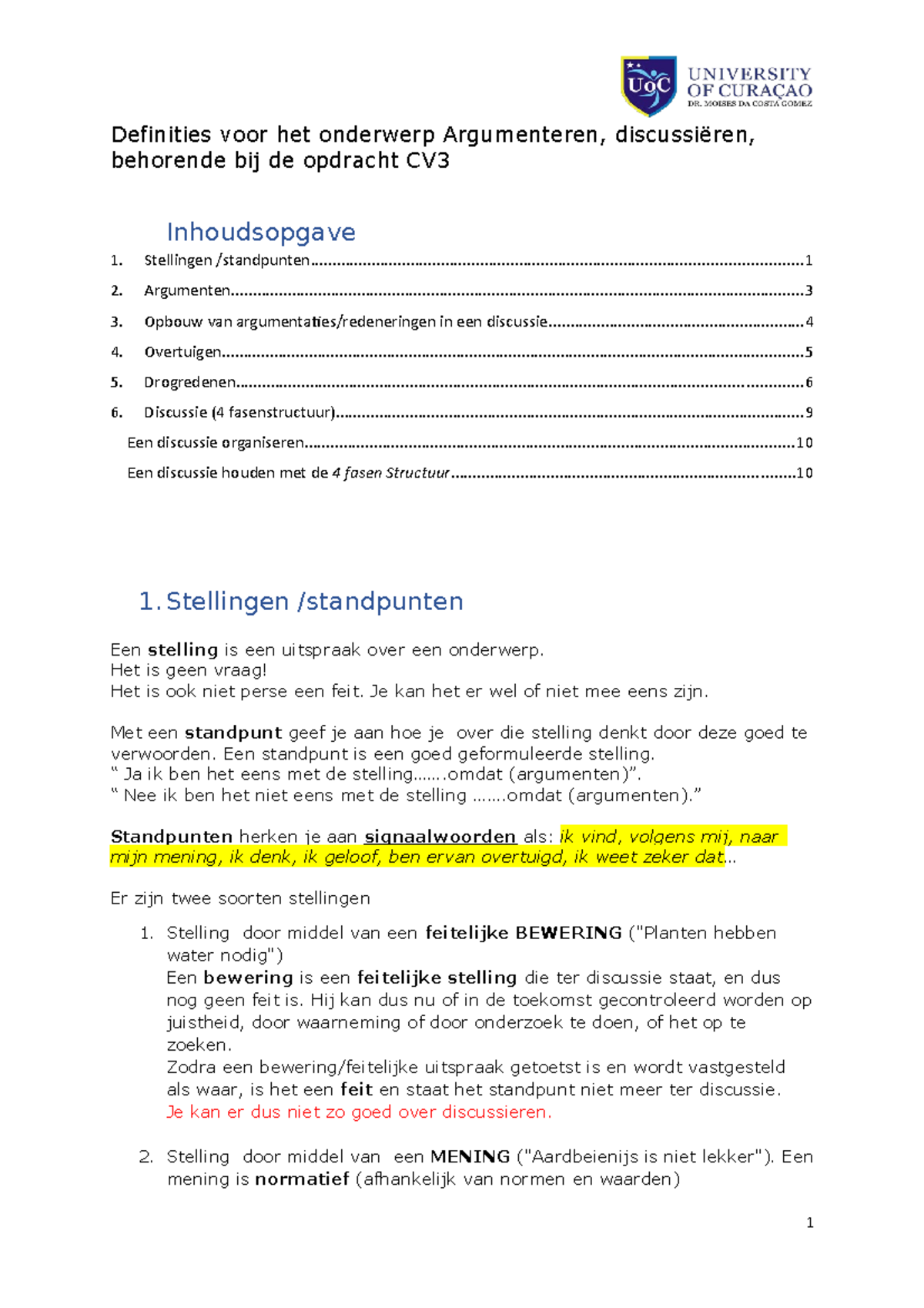 Theorie argumenteren en discussieren CV3 - Definities voor het ...