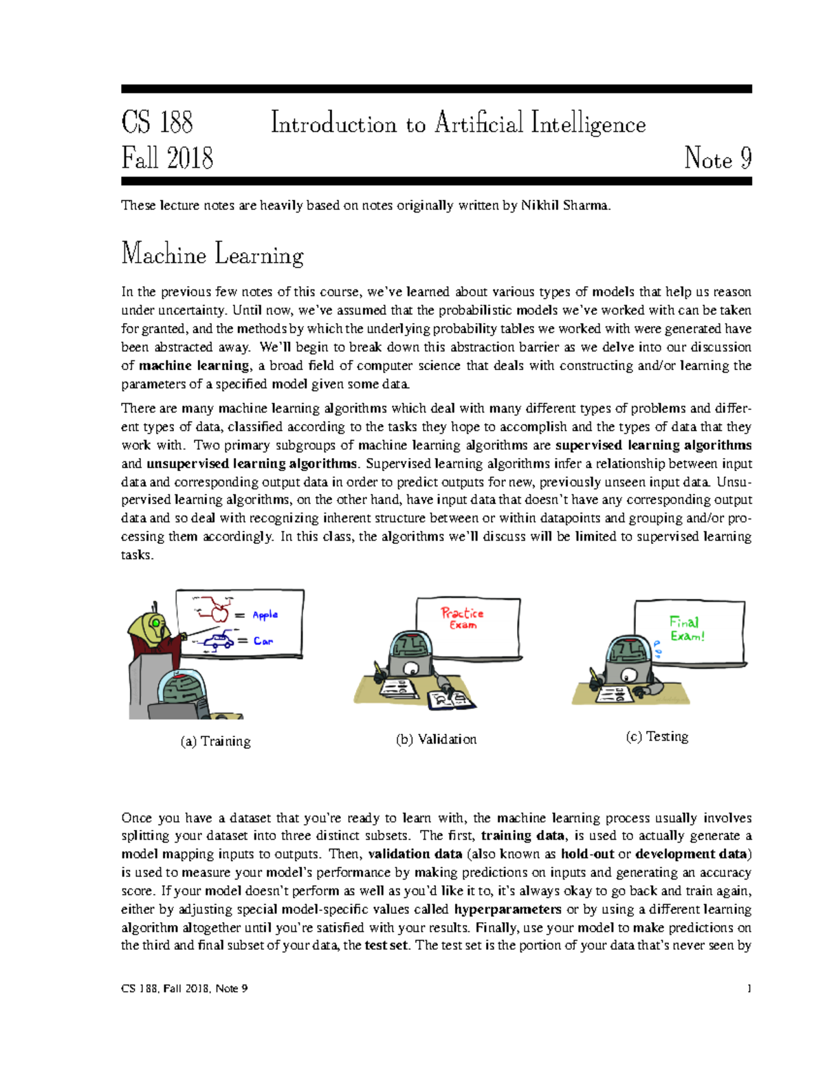 N9 - Notes - CS 188 Introduction to Artificial Intelligence Fall 2018 ...