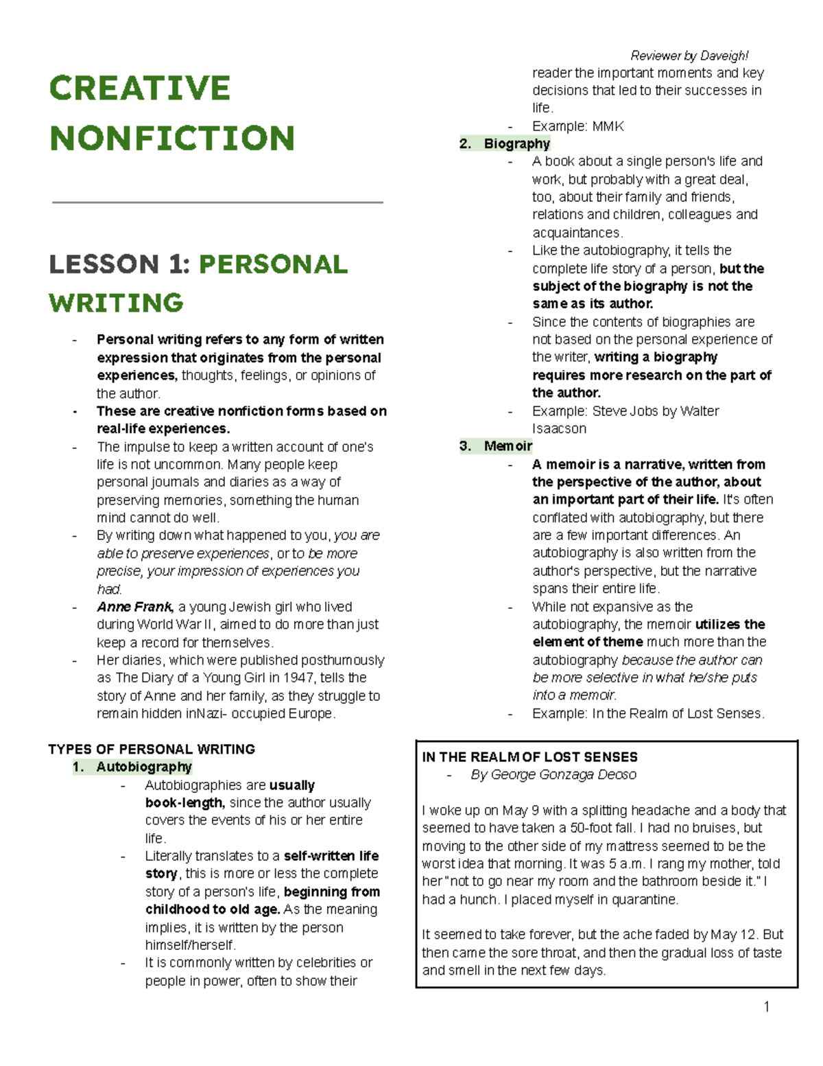 CNF (4th Quarter) - sacsac - CREATIVE NONFICTION LESSON 1: PERSONAL ...