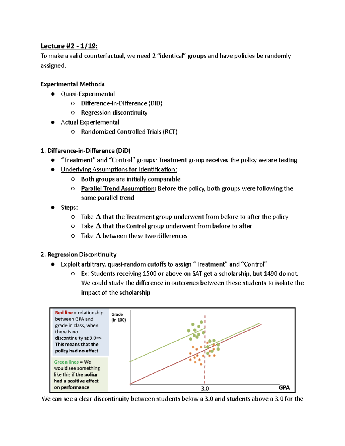 Lecture #2 Notes - Lecture #2 - 1/19: To make a valid counterfactual ...
