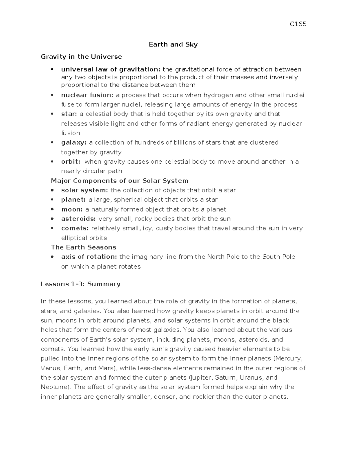 Earth and Sky- C165 - Earth and Sky Gravity in the Universe universal ...