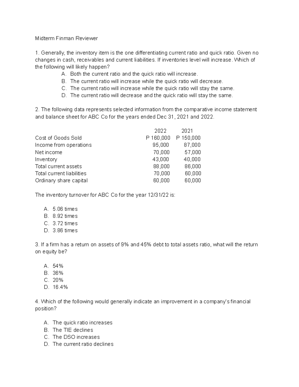 Financial management - Midterm Finman Reviewer Generally, the inventory ...