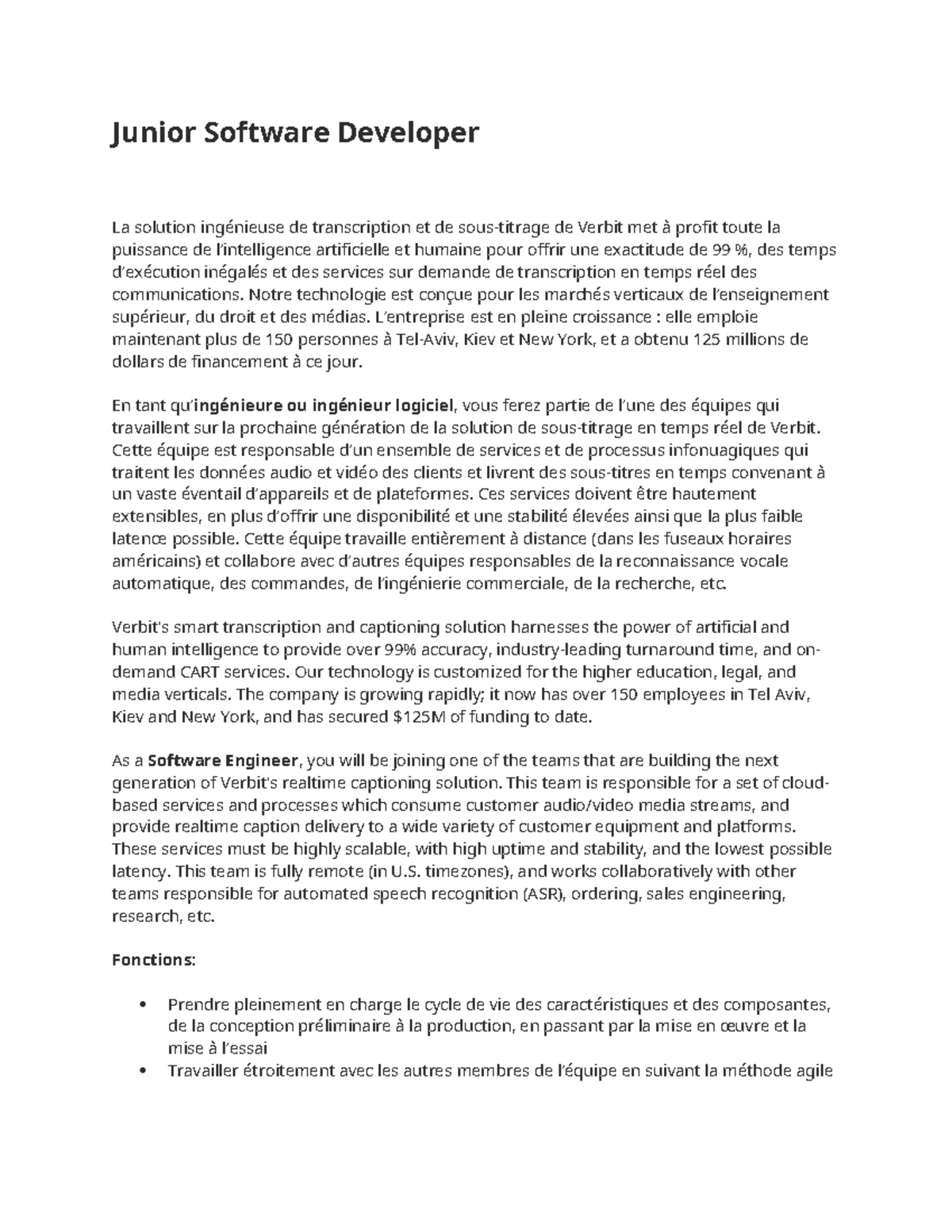 Junior Software Developer - Notre technologie est conçue pour les ...