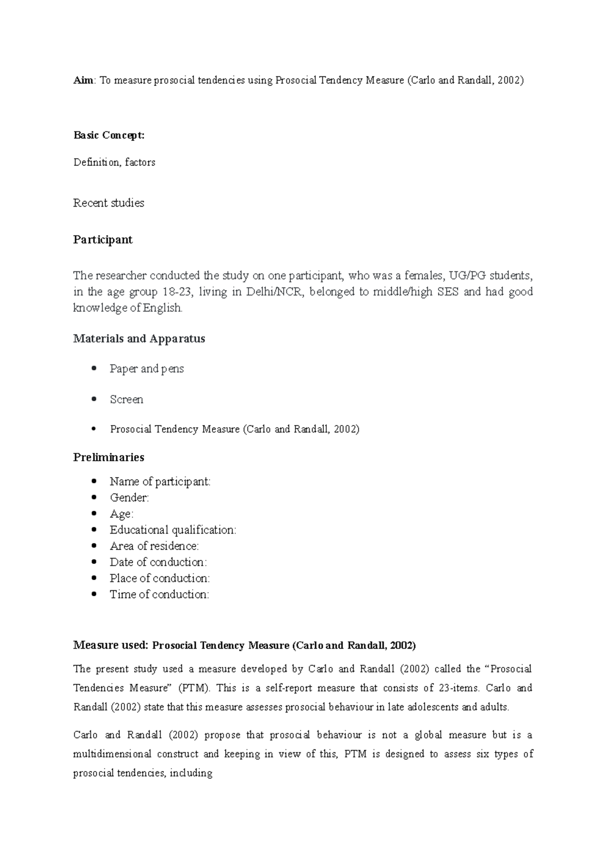 Prosocial prac - Aim: To measure prosocial tendencies using Prosocial ...