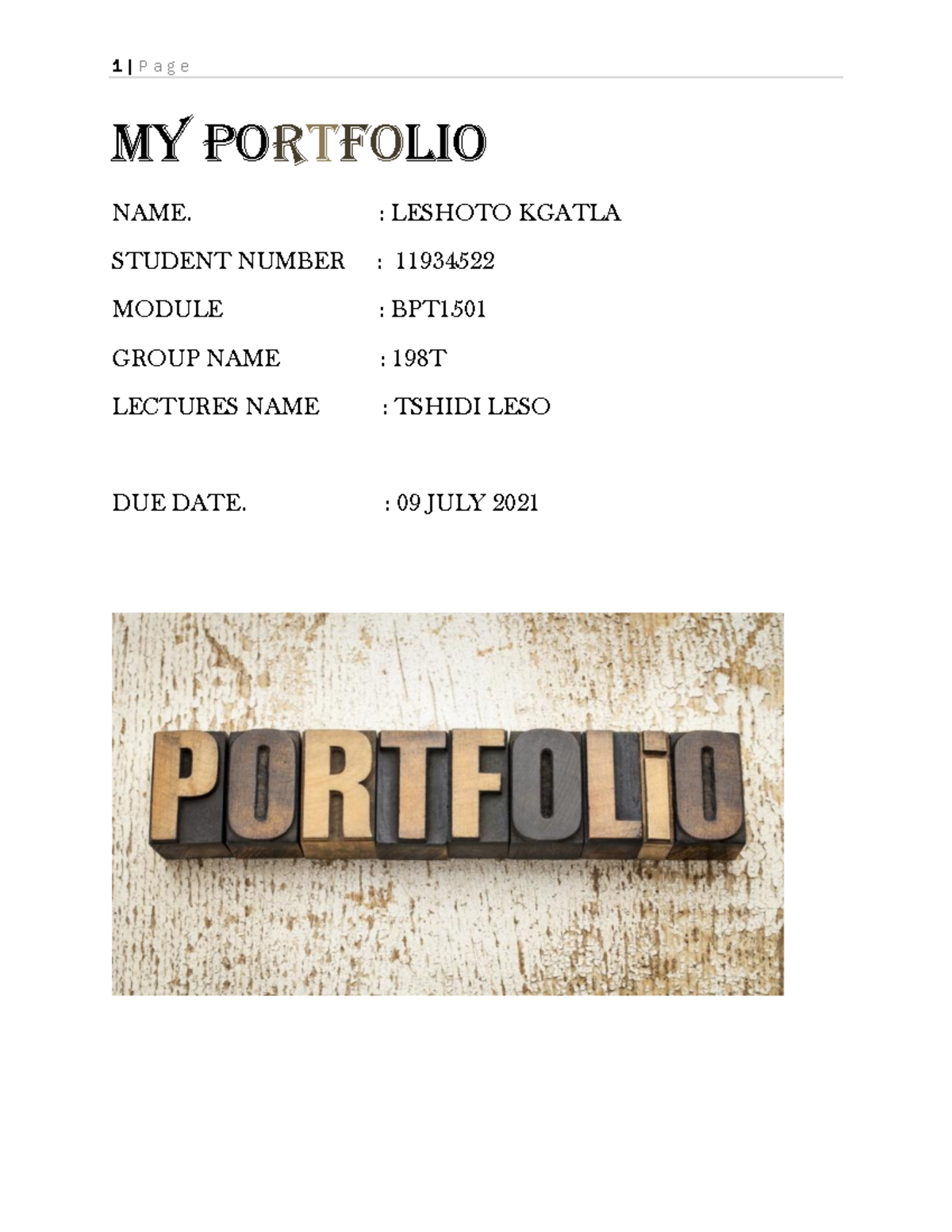 Bpt portfolio - MY PORTFOLIO NAME. : LESHOTO KGATLA STUDENT NUMBER ...