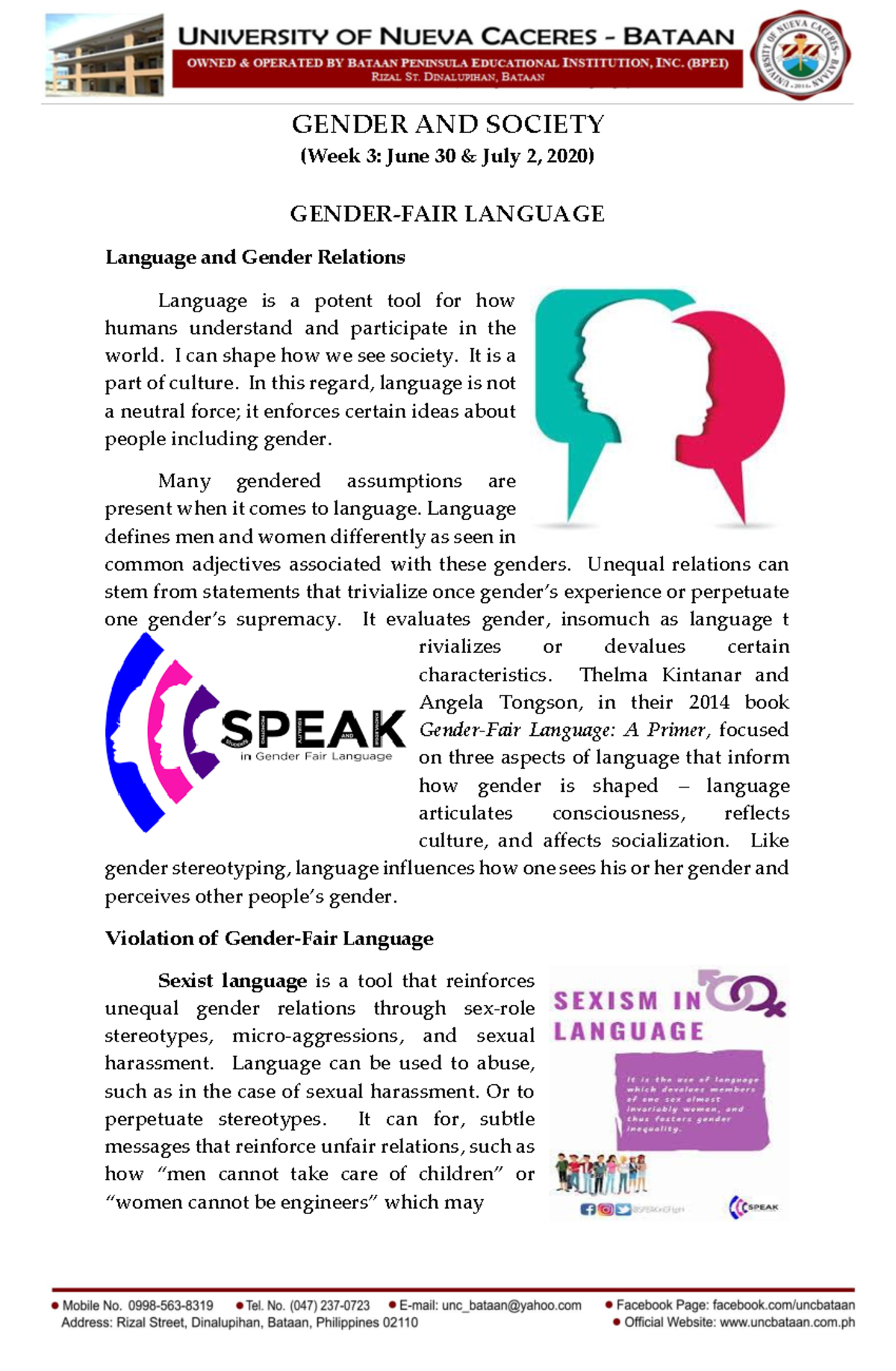 Lecture-on-gender-fair-language-pdf compress - GENDER AND SOCIETY (Week ...