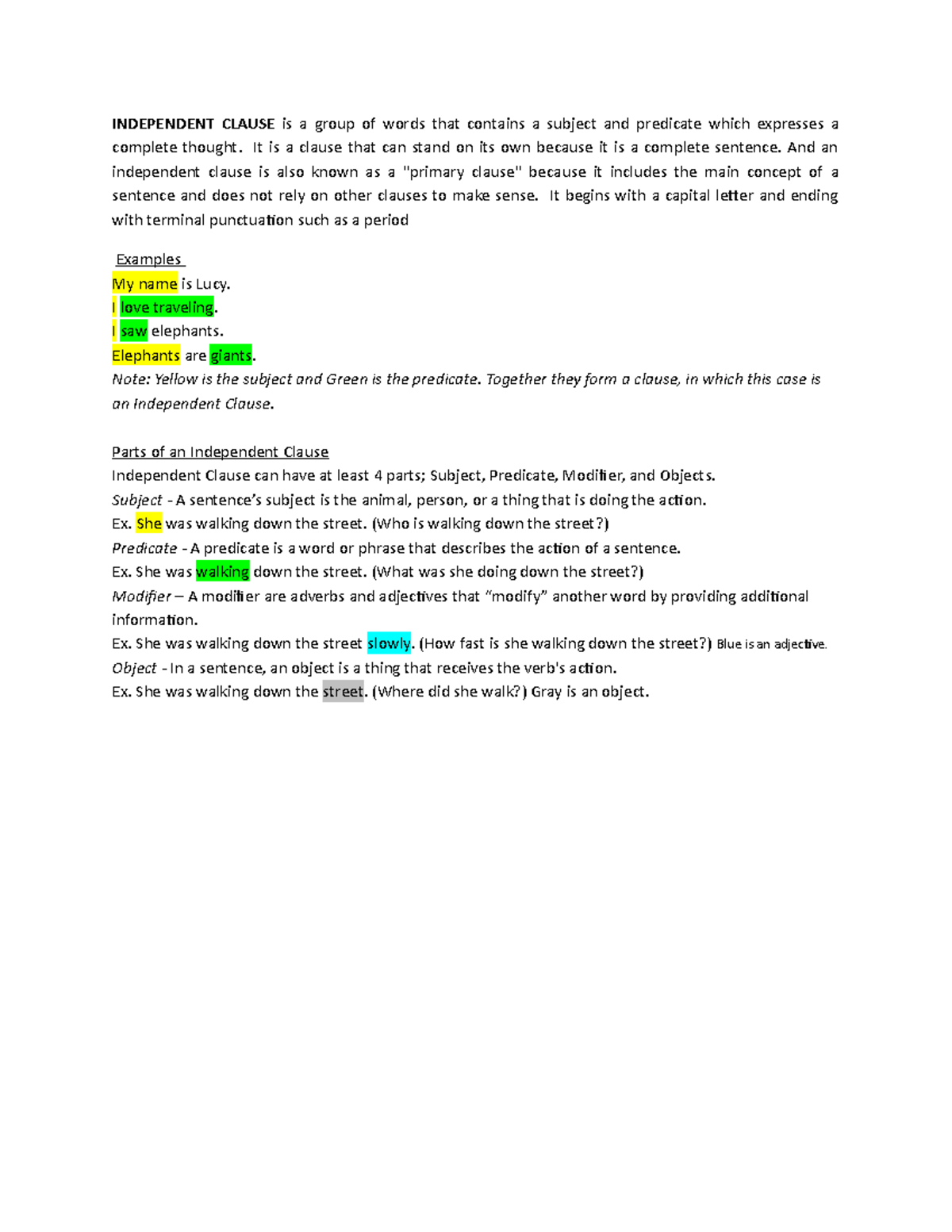 Independent Clause - Lecture notes 2 - INDEPENDENT CLAUSE is a group of ...