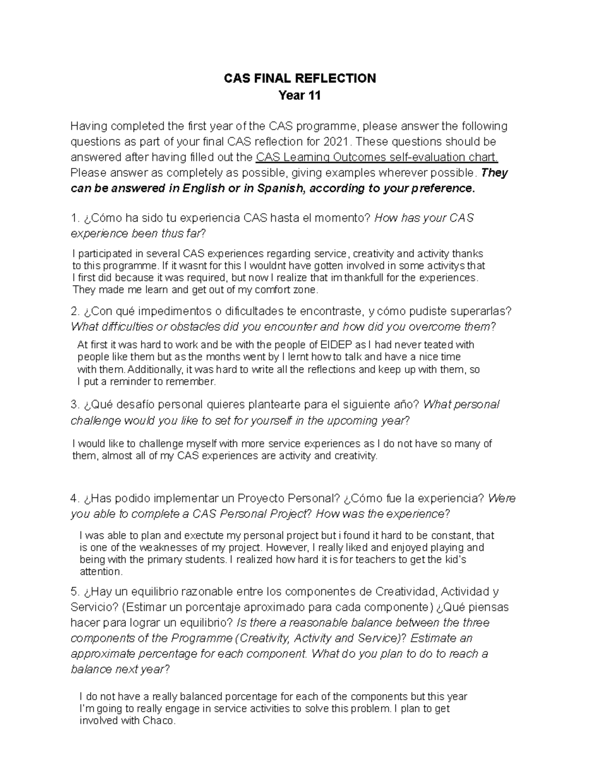 CAS Final Reflection and Self-Evaluation for Y11 - CAS FINAL REFLECTION ...