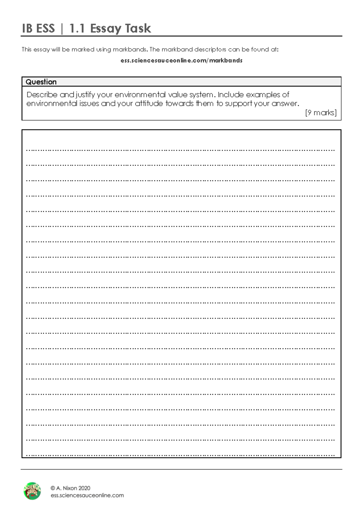 1-1 - IB ESS | 1 Essay Task This essay will be marked using markbands ...