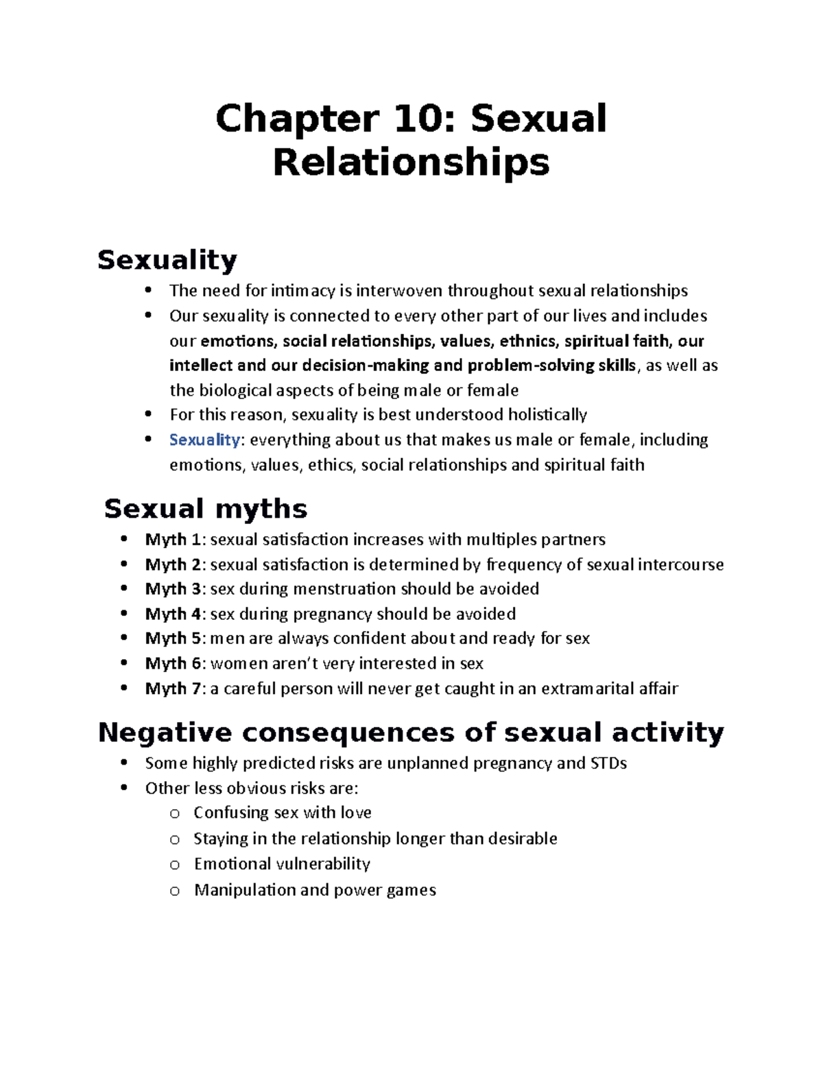 Family health and sex ed chapter 10 notes - Chapter 10: Sexual ...