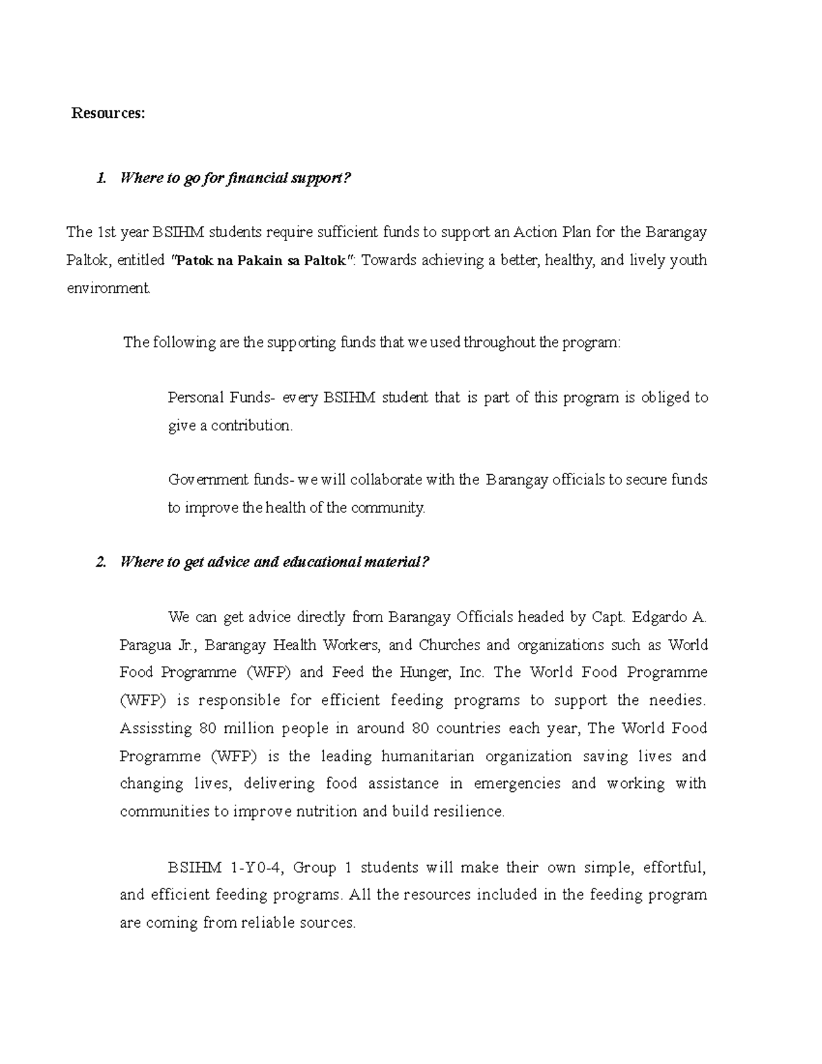 Project Proposal (resources) - Resources: 1. Where to go for financial ...