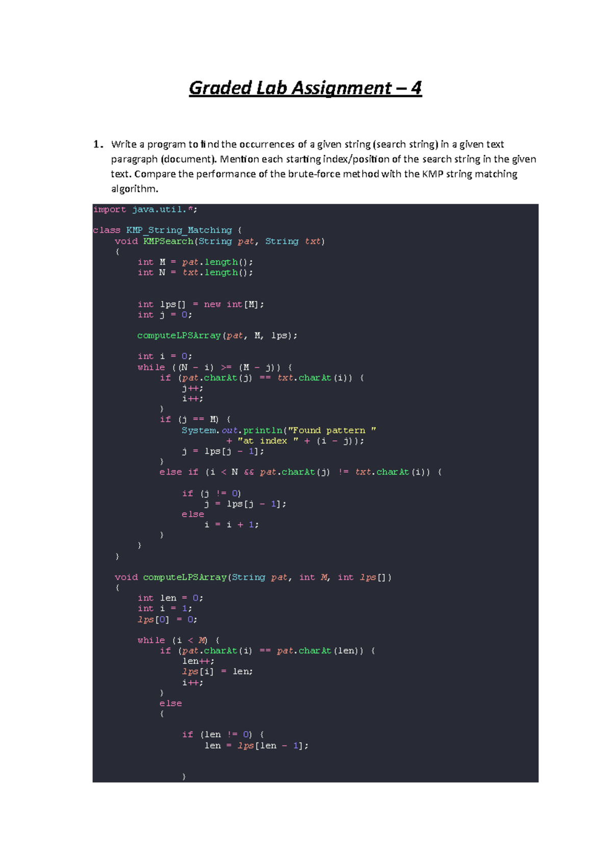 Shivam gupta daa-4 - ldhuasnas,vasvksmv - Graded Lab Assignment – 4 1. Write a program to find ...