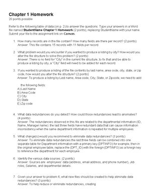 Chapter 2 Homework - Chapter 2 Homework (20 points possible) Refer to ...
