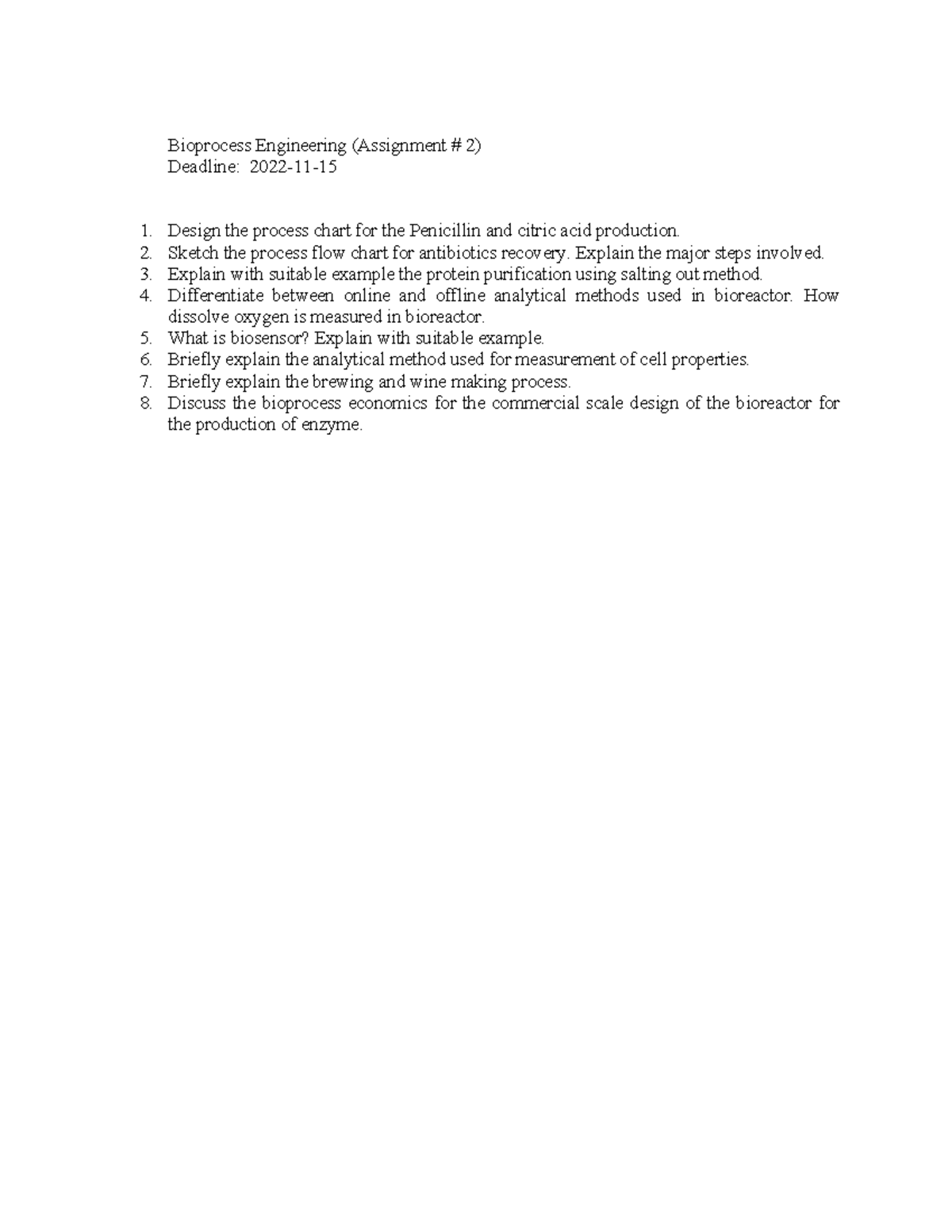Biochem assignment 2 - Downstream - Bioprocess Engineering (Assignment ...