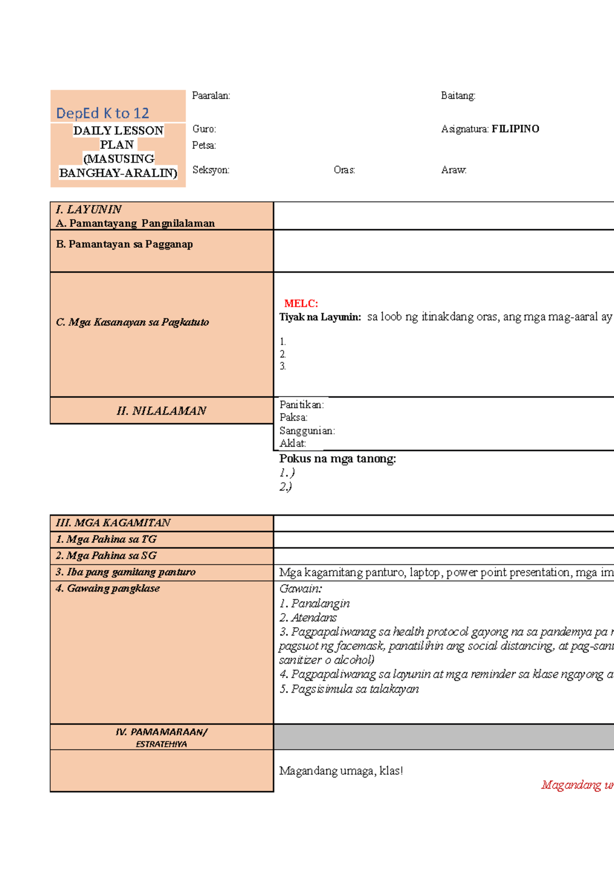 LP Sample - It is goo - DepEd K to 12 Paaralan: Baitang: DAILY LESSON PLAN (MASUSING BANGHAY ...