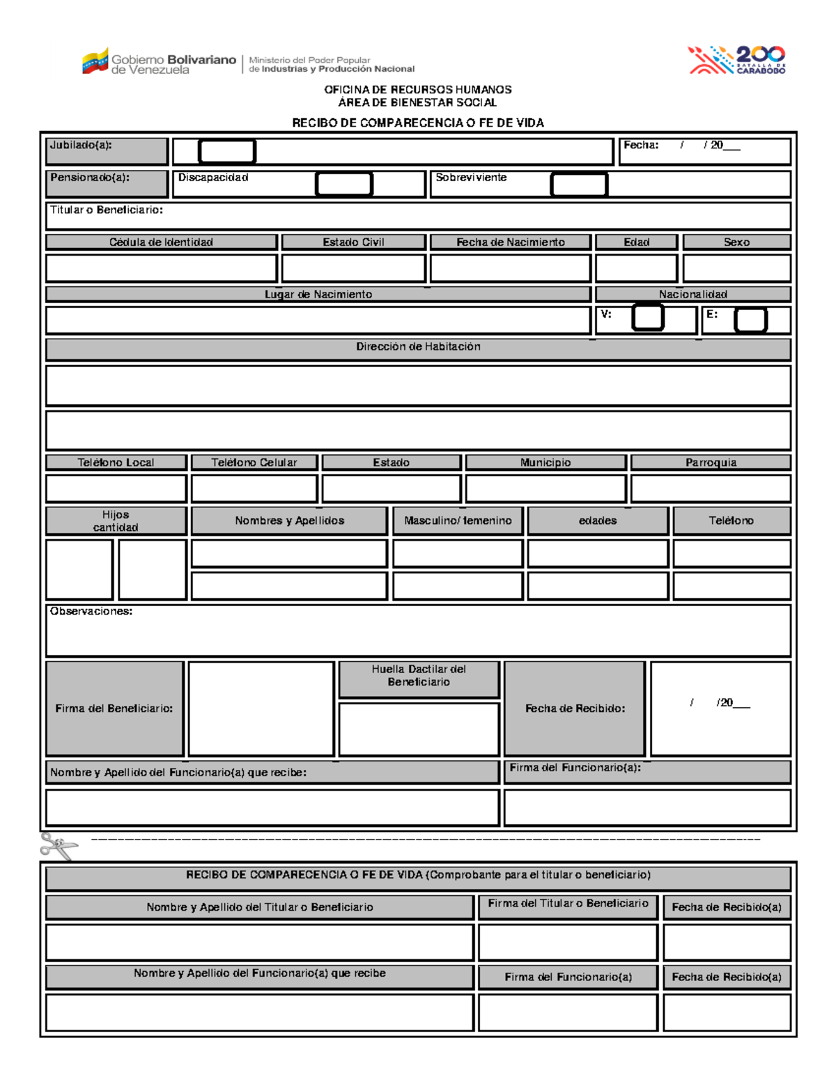 Formato DE FE DE VIDA 2022 Imprimir Carta - OFICINA DE RECURSOS HUMANOS ...