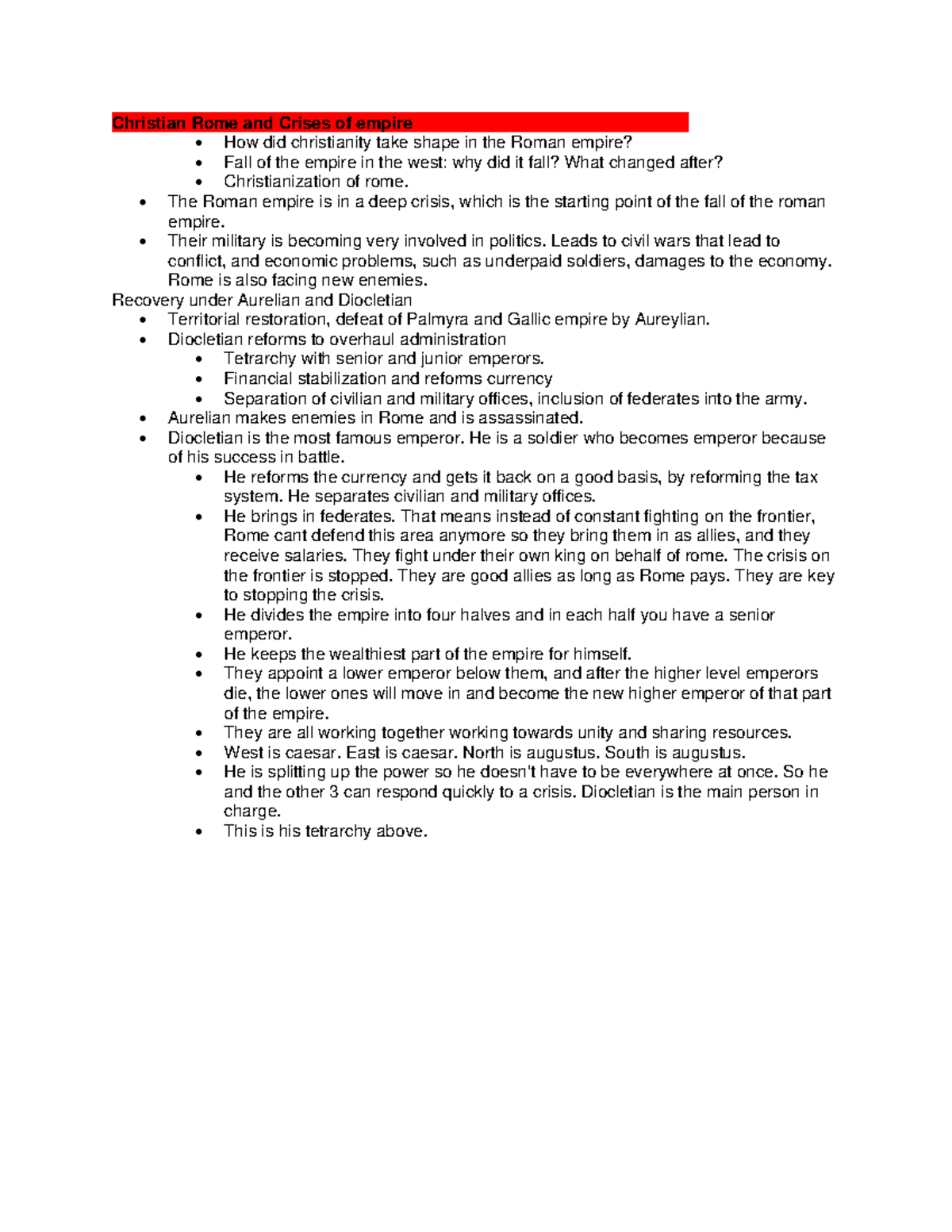 Western Civ 2 notes - Christian Rome and Crises of empire • How did ...