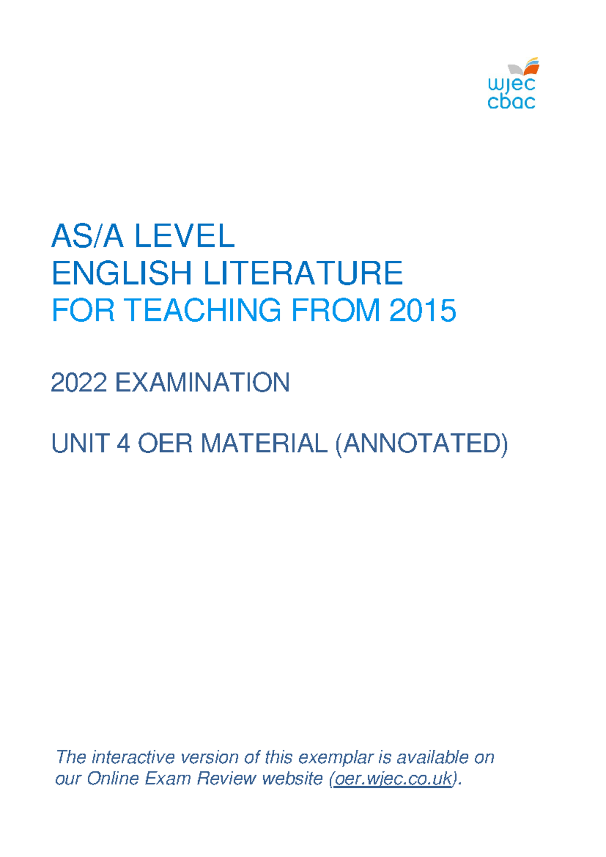 Unit 4 AS A Level English Literature Annotated Examples 2022 - AS/A LEVEL ENGLISH LITERATURE FOR ...